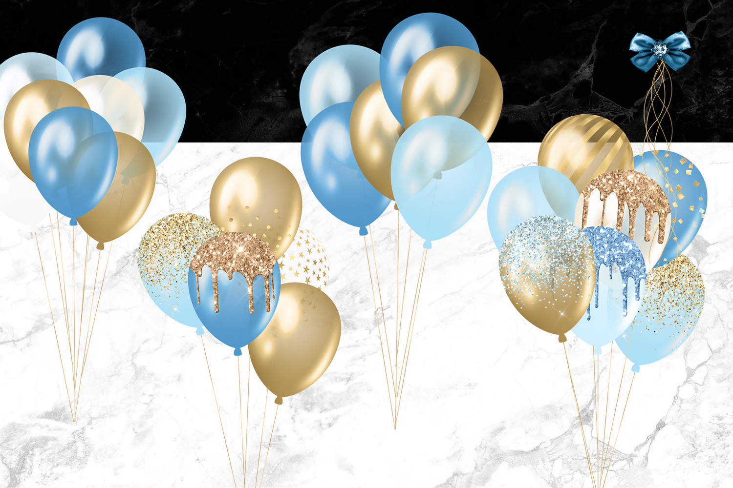 Blue and Gold Balloons Clipart