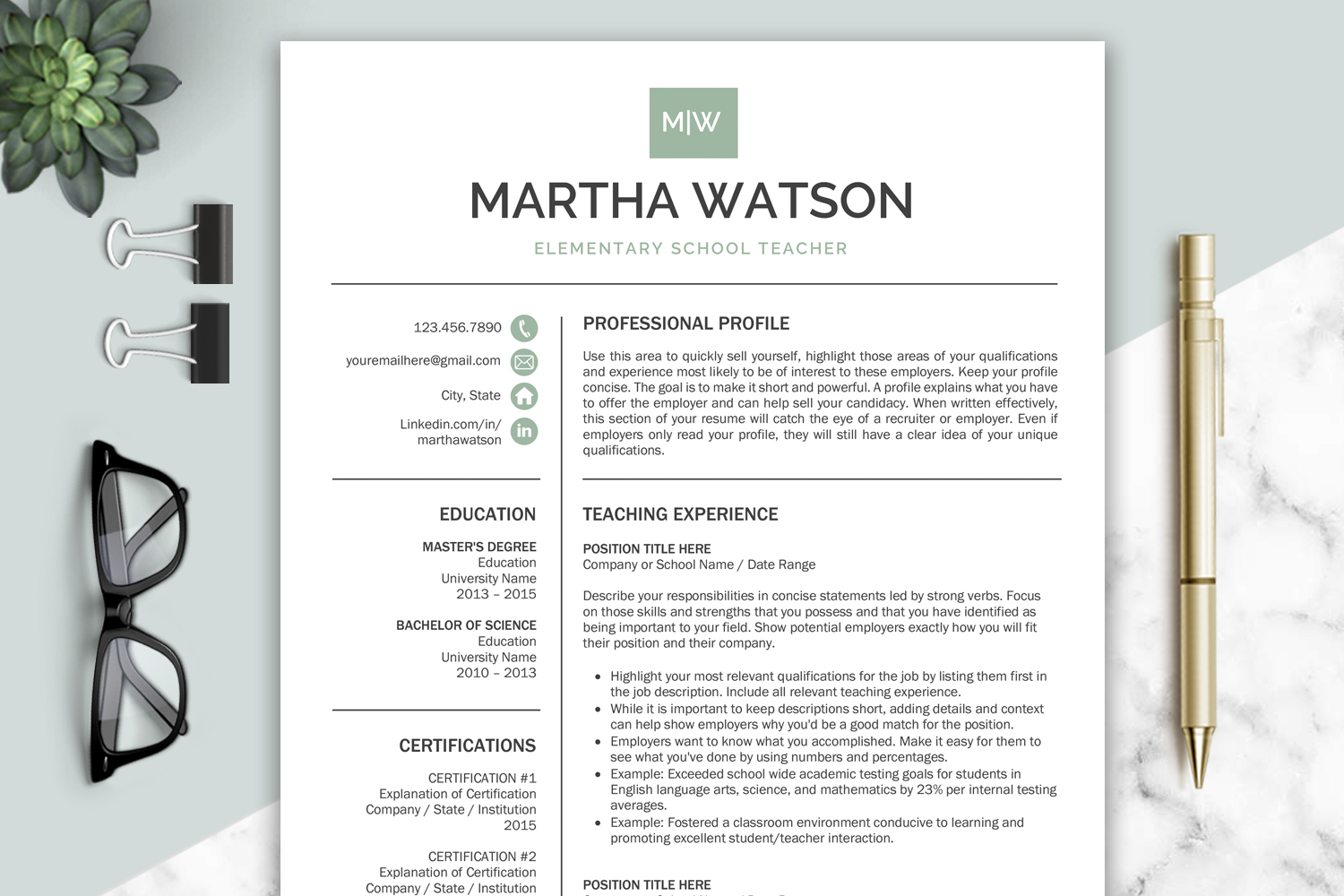 Teacher Resume Template / CV Templates