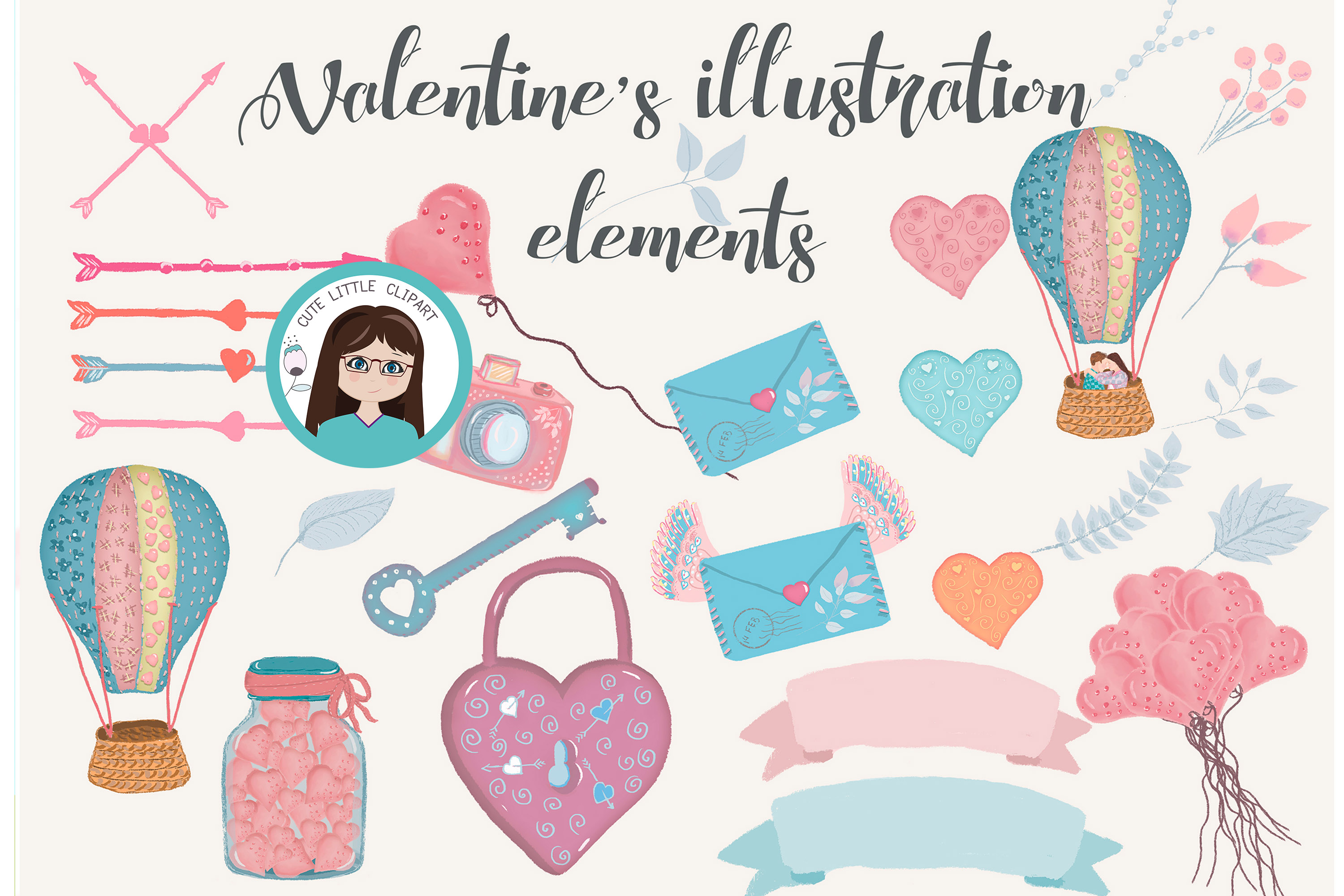 Valentine clipart set (292431) | Illustrations | Design Bundles