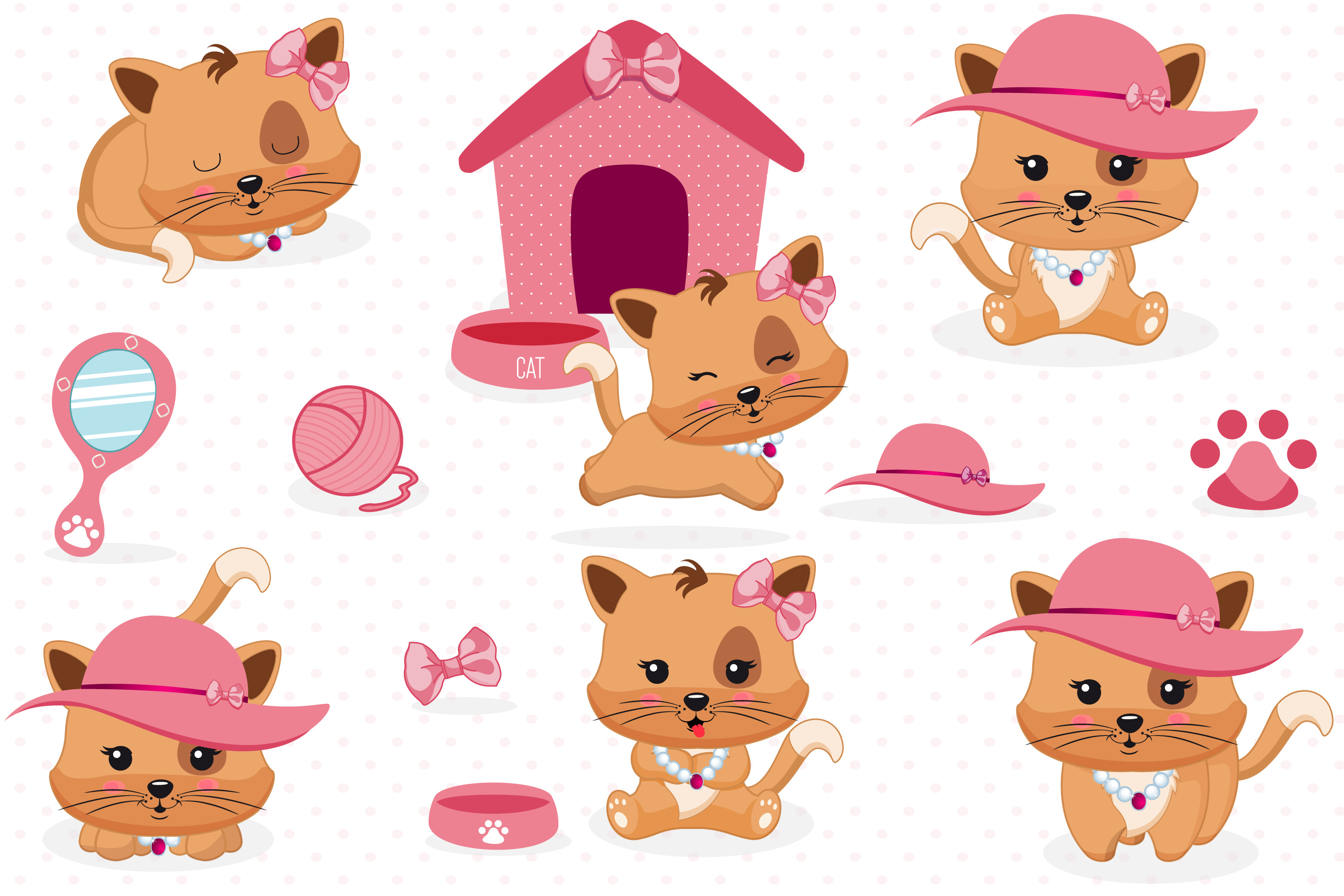 Kitty clipart set, Kitty graphics (25706) | Illustrations | Design Bundles
