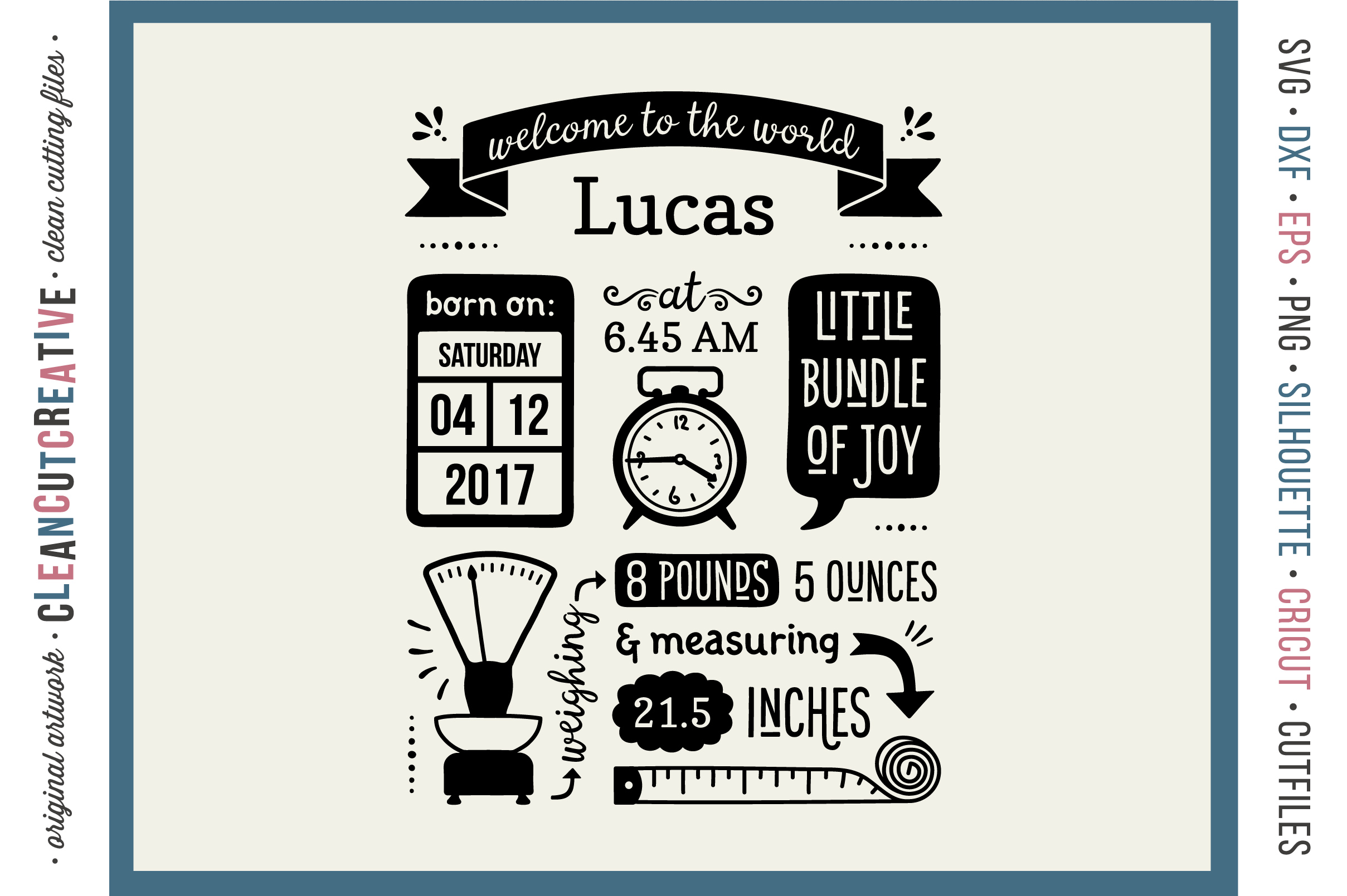 BIRTH STATS TEMPLATE Baby Birth Announcement SVG File 35599 