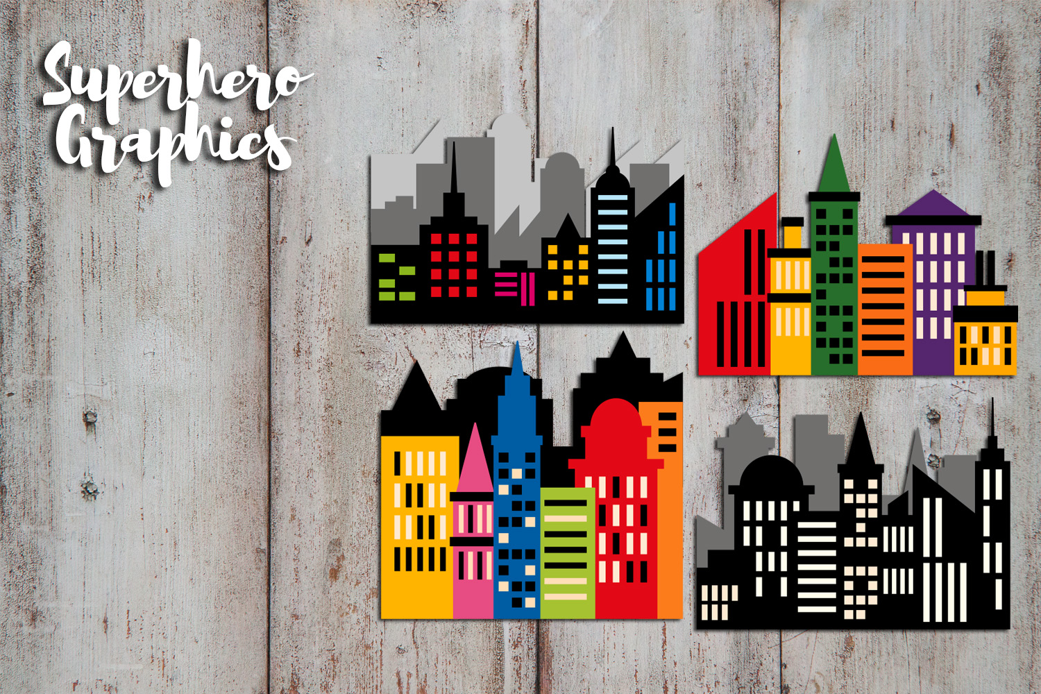 Superhero Buildings Block Graphic Illustrations