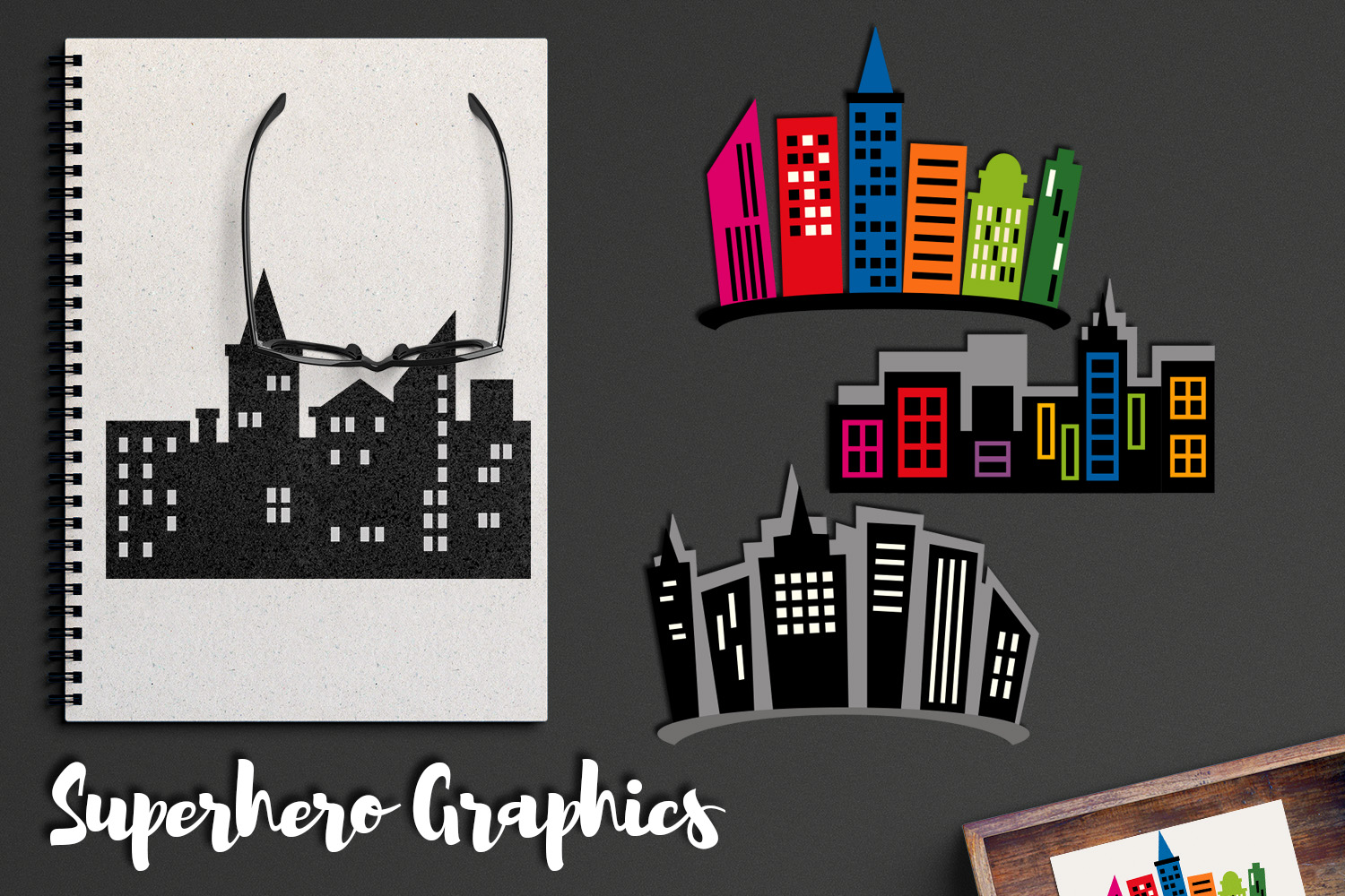 Superhero city buildings clipart, skyscraper graphic illustr (96351 ...