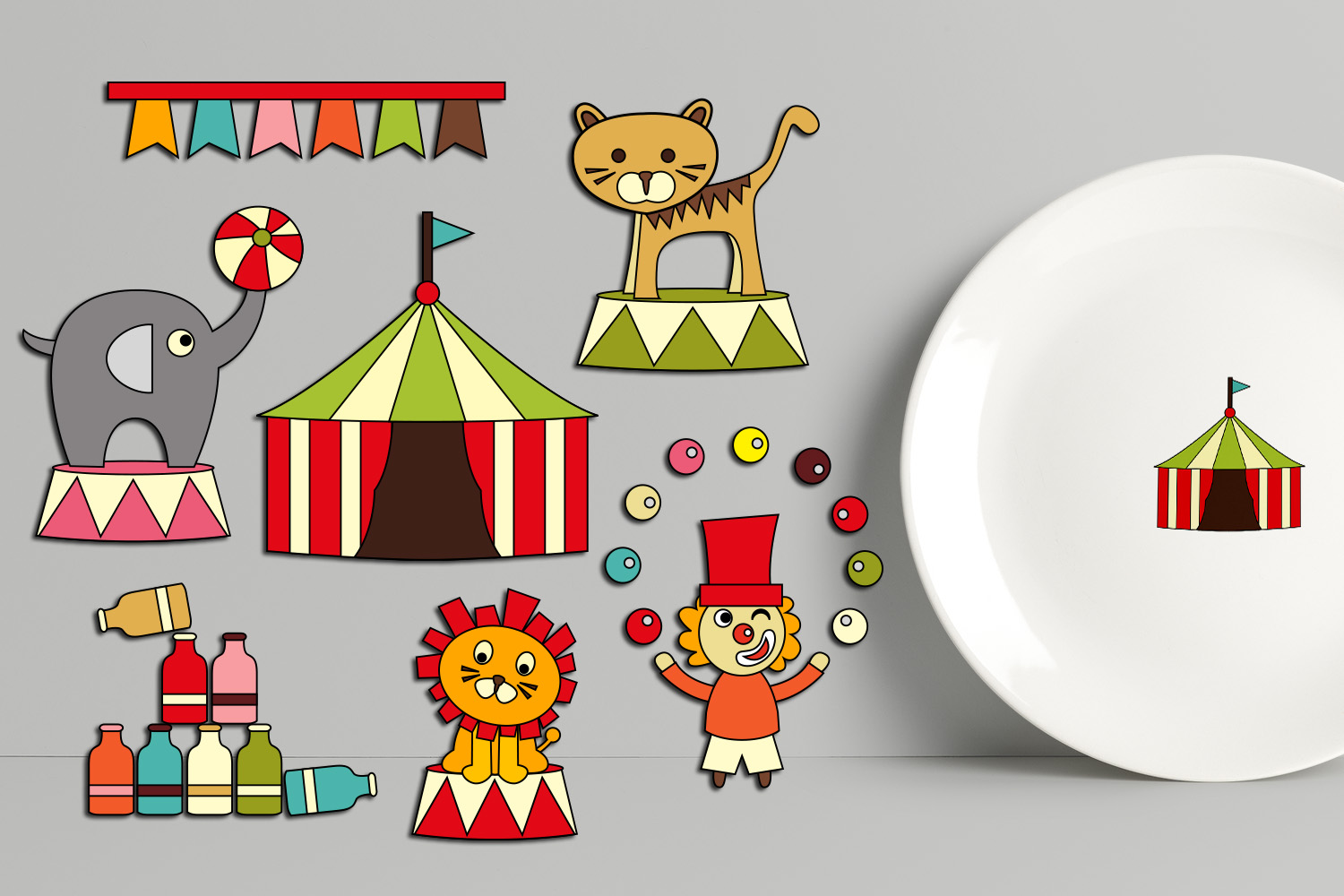 Circus animals and show clip art illustrations bundle (81946 ...