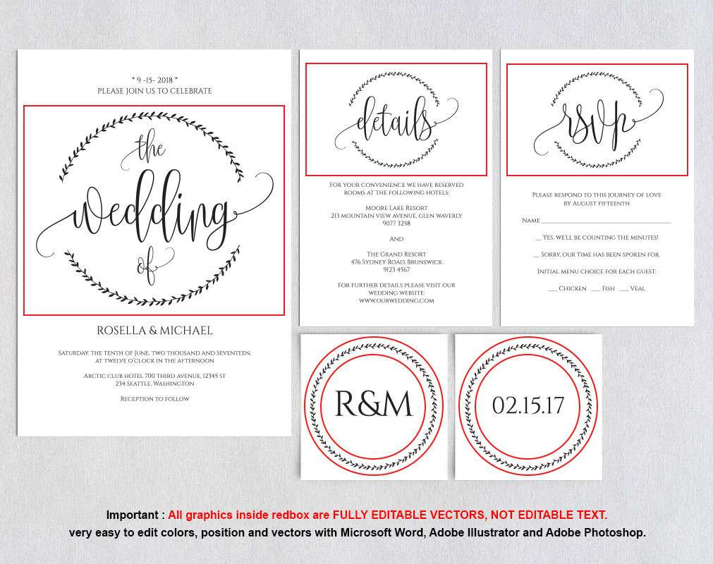 wedding invitation set portrait template TOS_2 (181315) | Card and ...