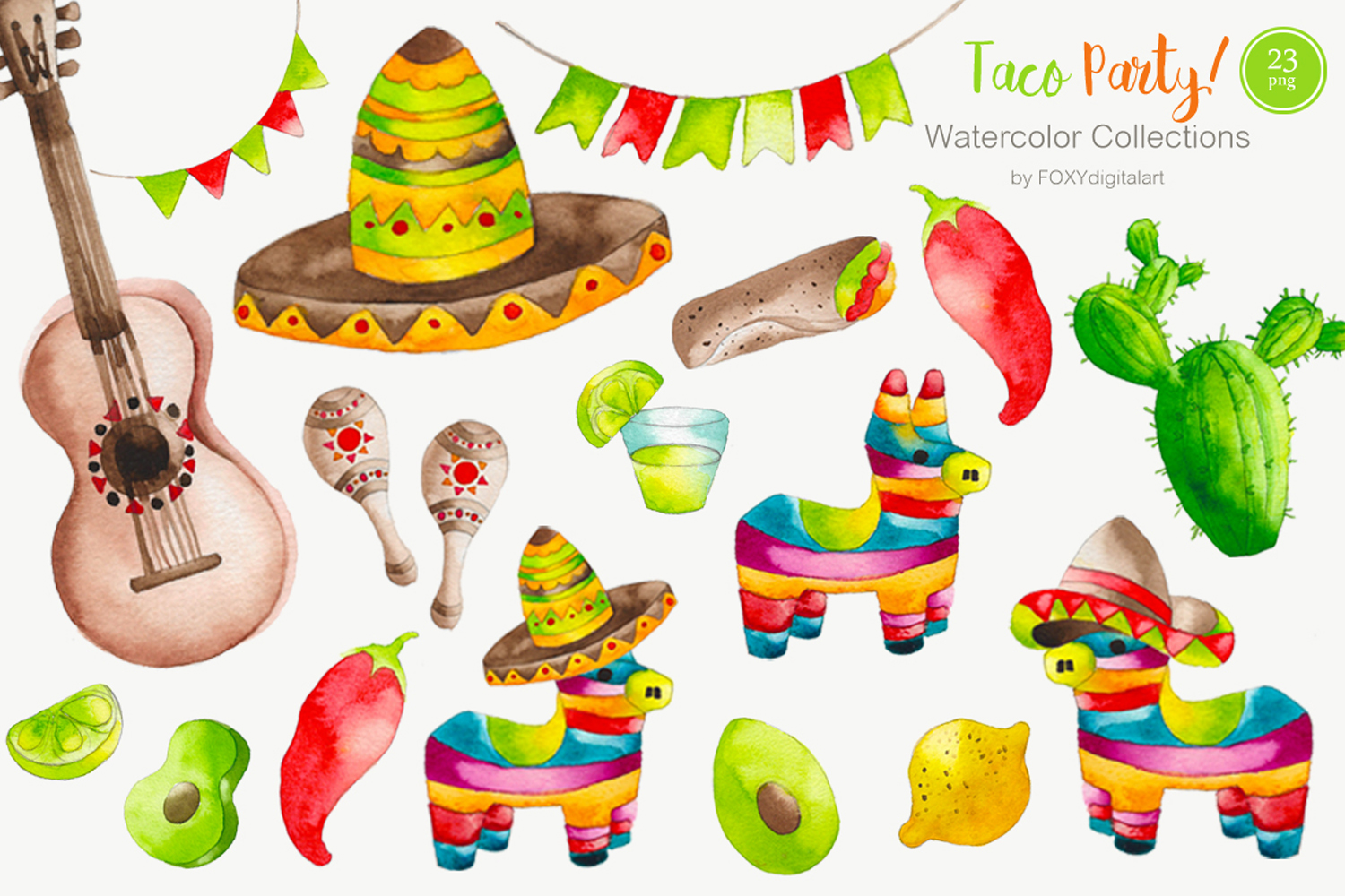 Watercolor Taco Party Mexican Food Clipart