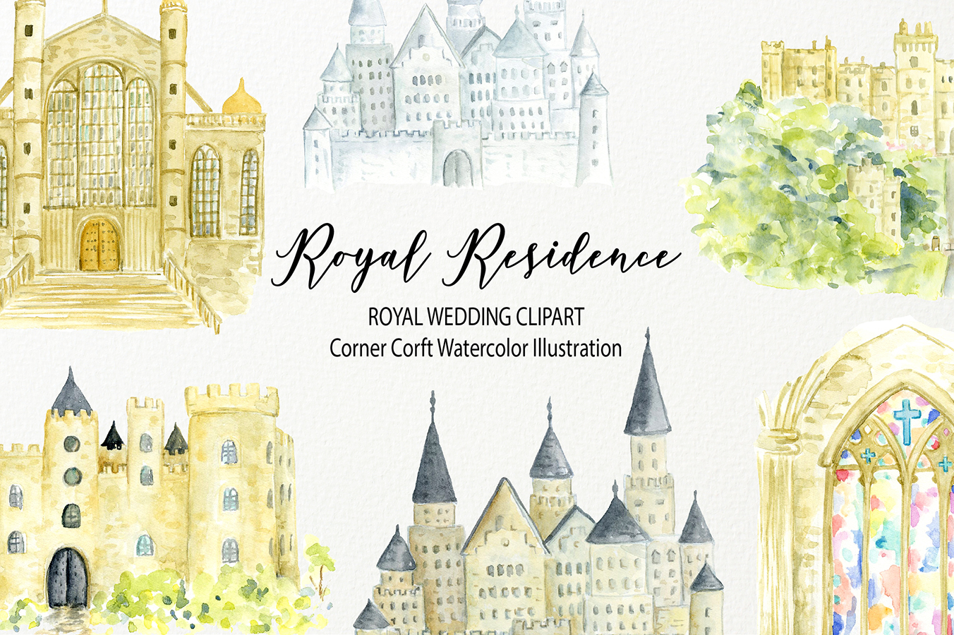 Watercolor royal residence illustration, royal wedding venue clipart ...