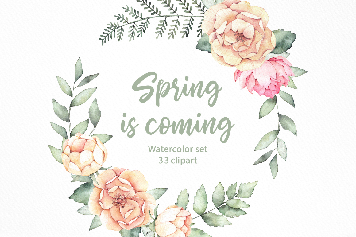 Spring is coming. Watercolor set