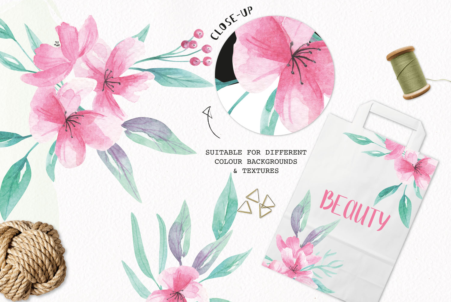 Watercolor Aqua Pink Clipart Bouquets Flowers Summer Florals (99896 ...