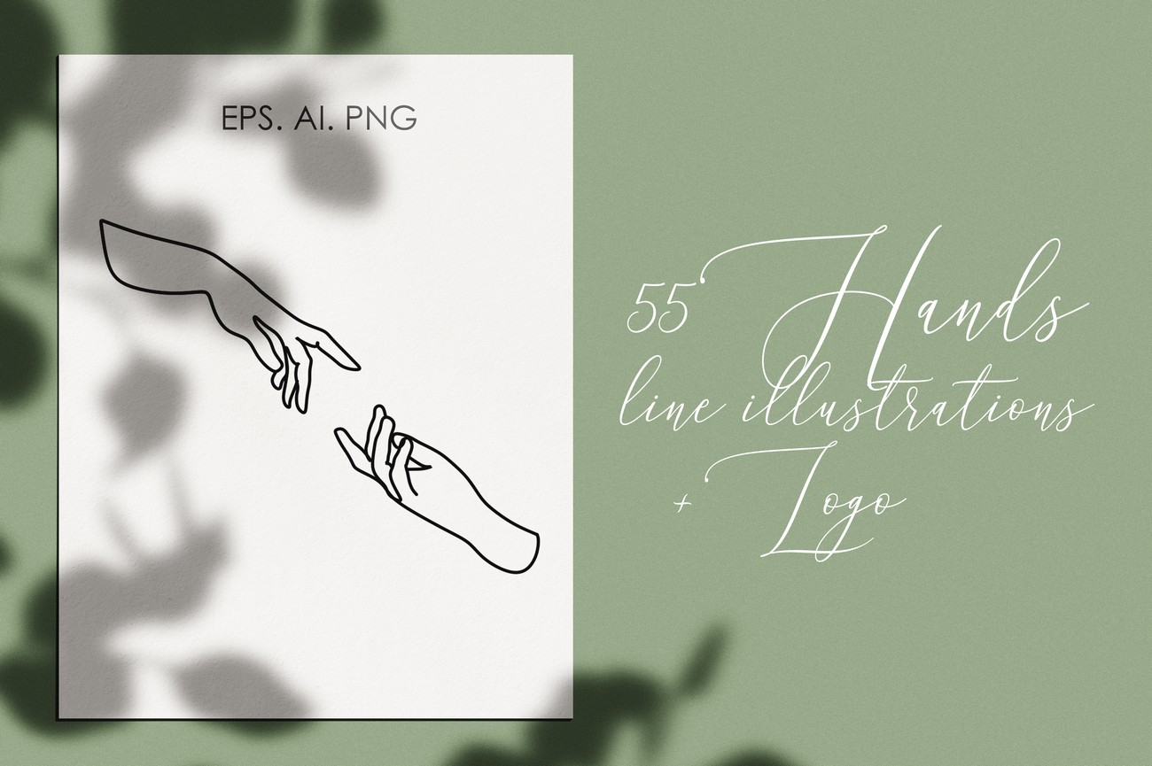 55 Hands line illustration Logo. Line drawing hands