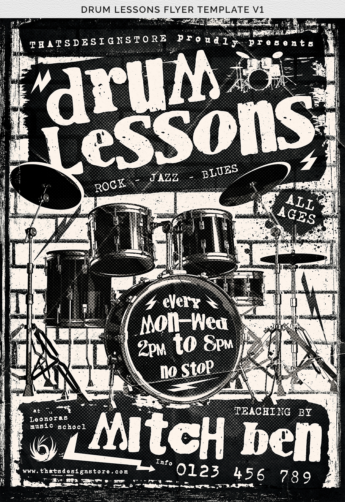Drum Lessons Flyer Template V1 (31680) | Flyers | Design Bundles