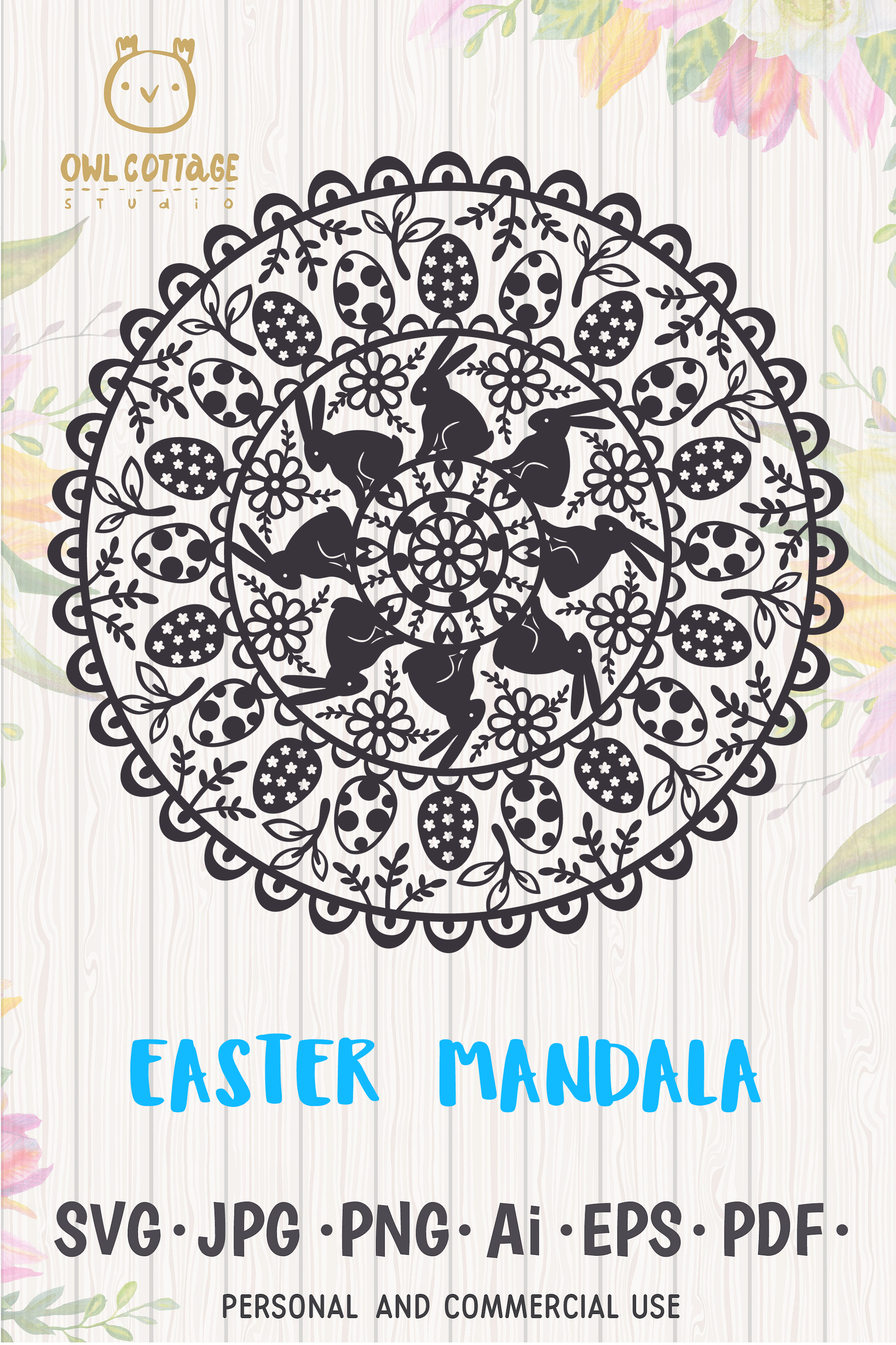 Easter Mandala Decor with Bunnies and Easter Eggs, Easter Mo