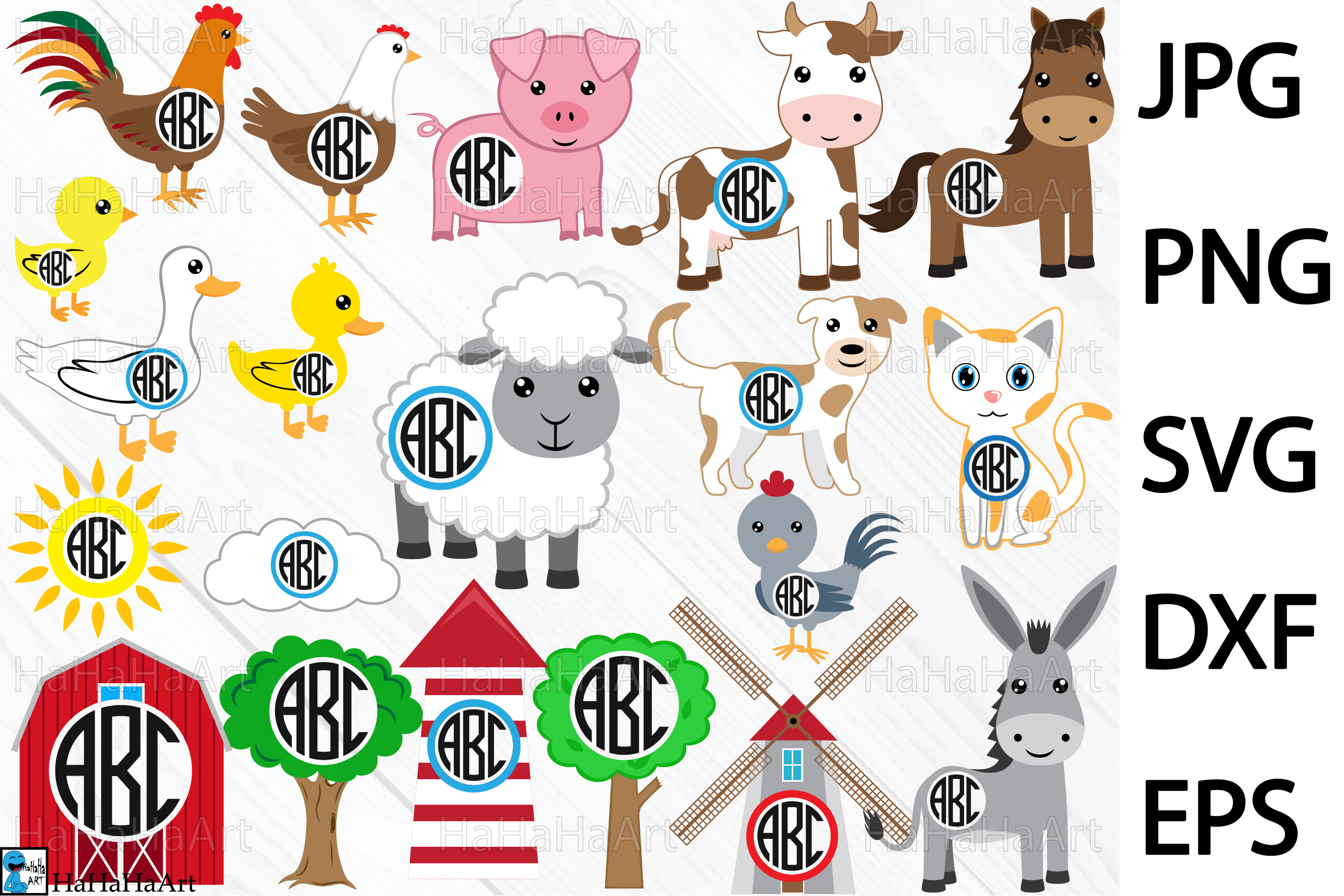 Circle Farm Animals - Clip art / Cutting Files 95c