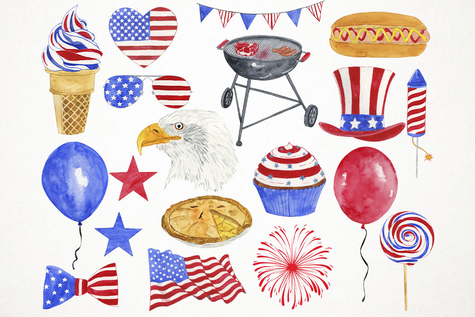 Watercolor 4th of July, 4th of July Clip Art, America