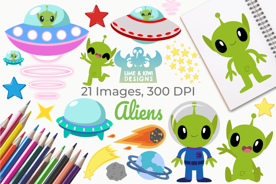 Aliens Clipart, Instant Download Vector Art, Commercial Use (357995 ...