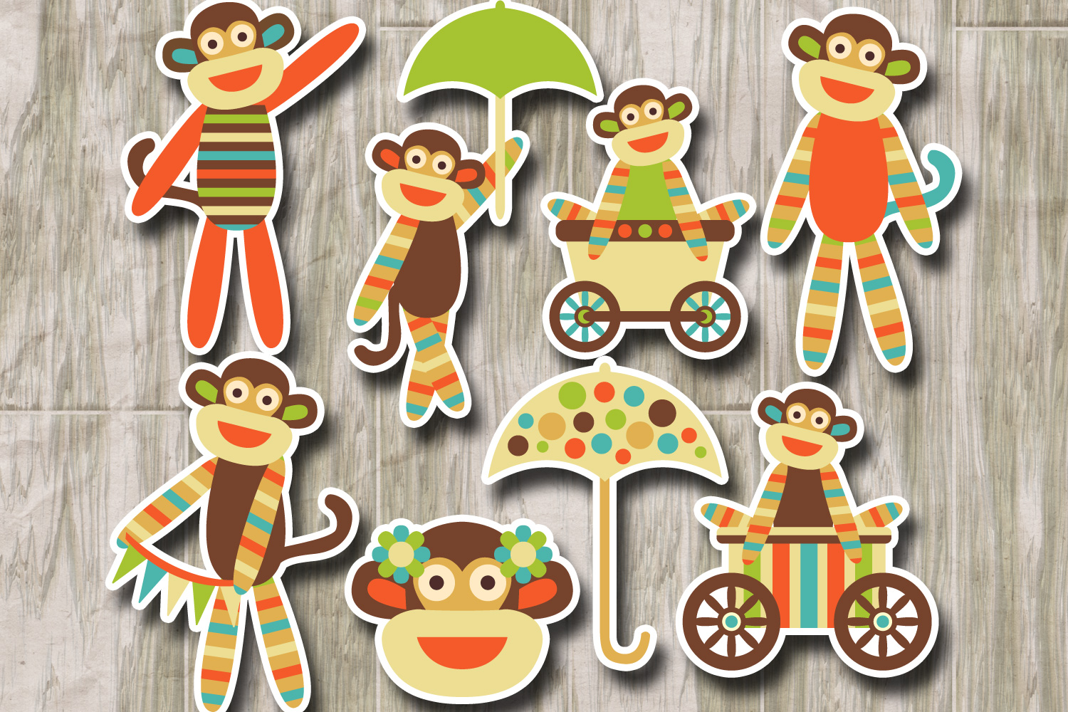 Sock Monkeys clip art illustrations (88809) | Illustrations | Design ...