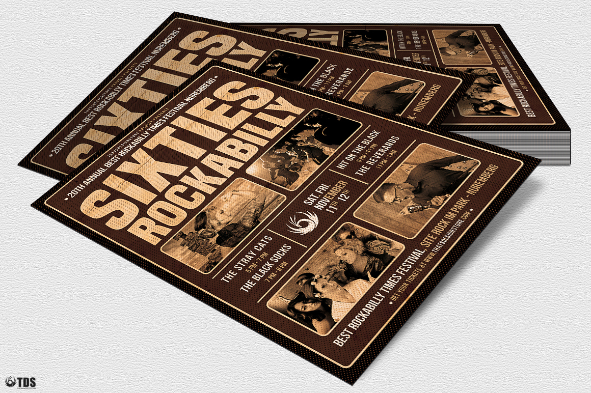 Sixties Rockabilly Flyer Template (31356) | Flyers | Design Bundles
