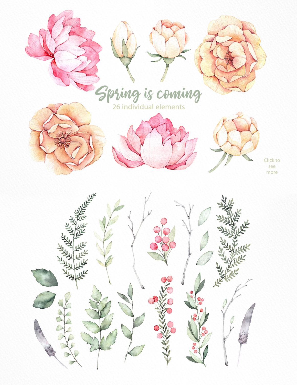 Spring is coming. Watercolor set