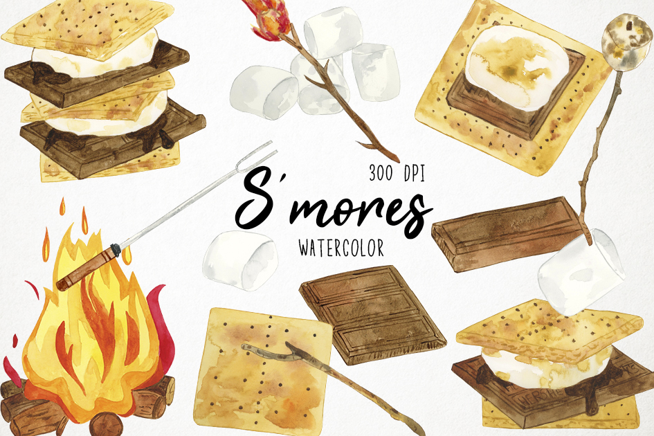 Watercolor Smores Clipart, Smores Clipart, Marshmallows