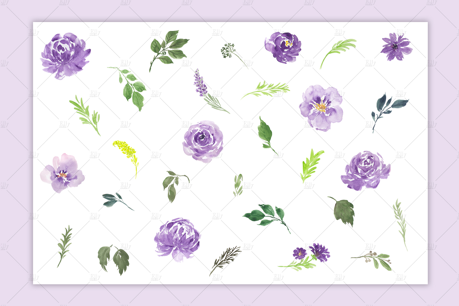 Purple Flowers Watercolor Clip Art (99571) | Illustrations | Design Bundles