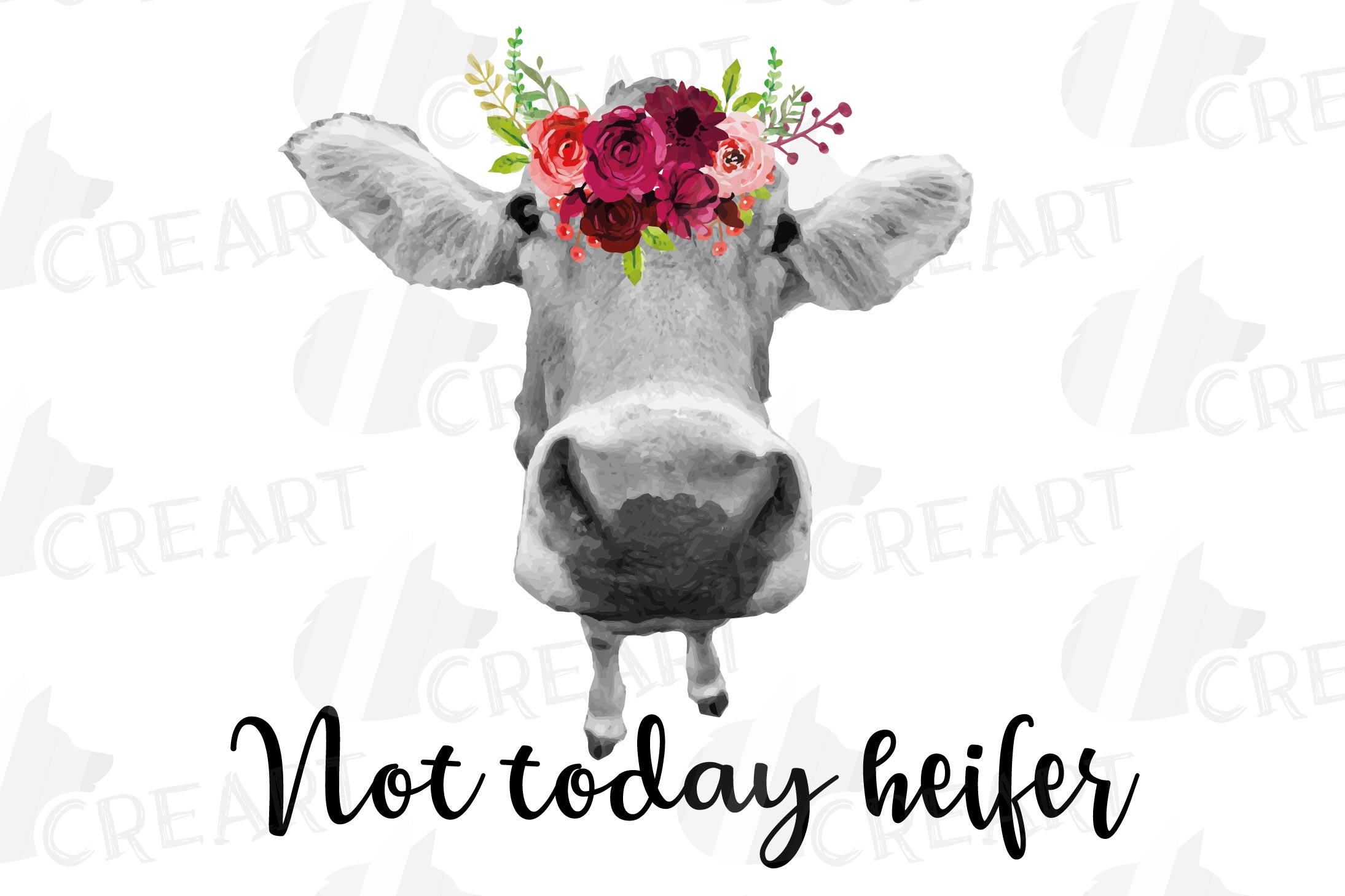 Not today Heifer printable floral burgundy decor, floral cow (351436 ...