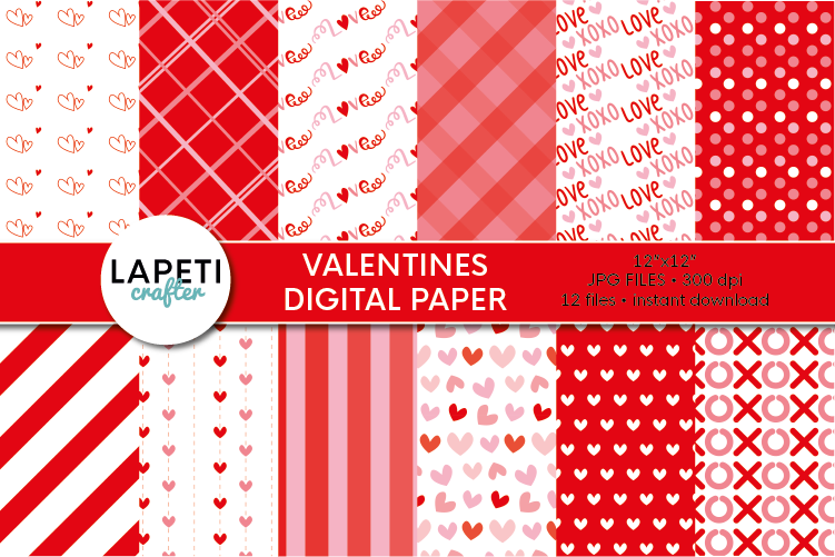 Valentines day digital paper red, 12x12 Scrapbooking Paper