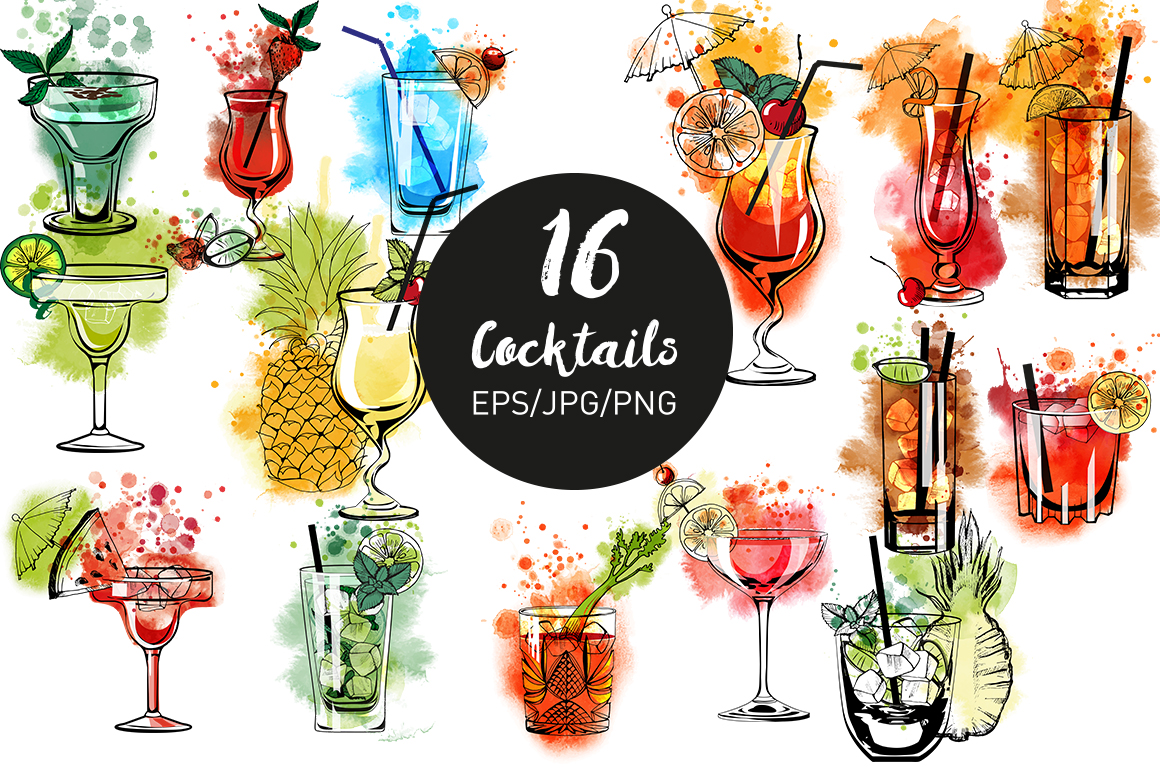 Cocktails. watercolor & vector
