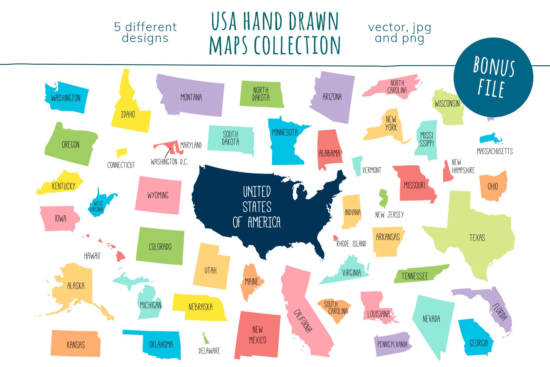 USA maps. Hand drawn collection (121531) | Illustrations | Design Bundles