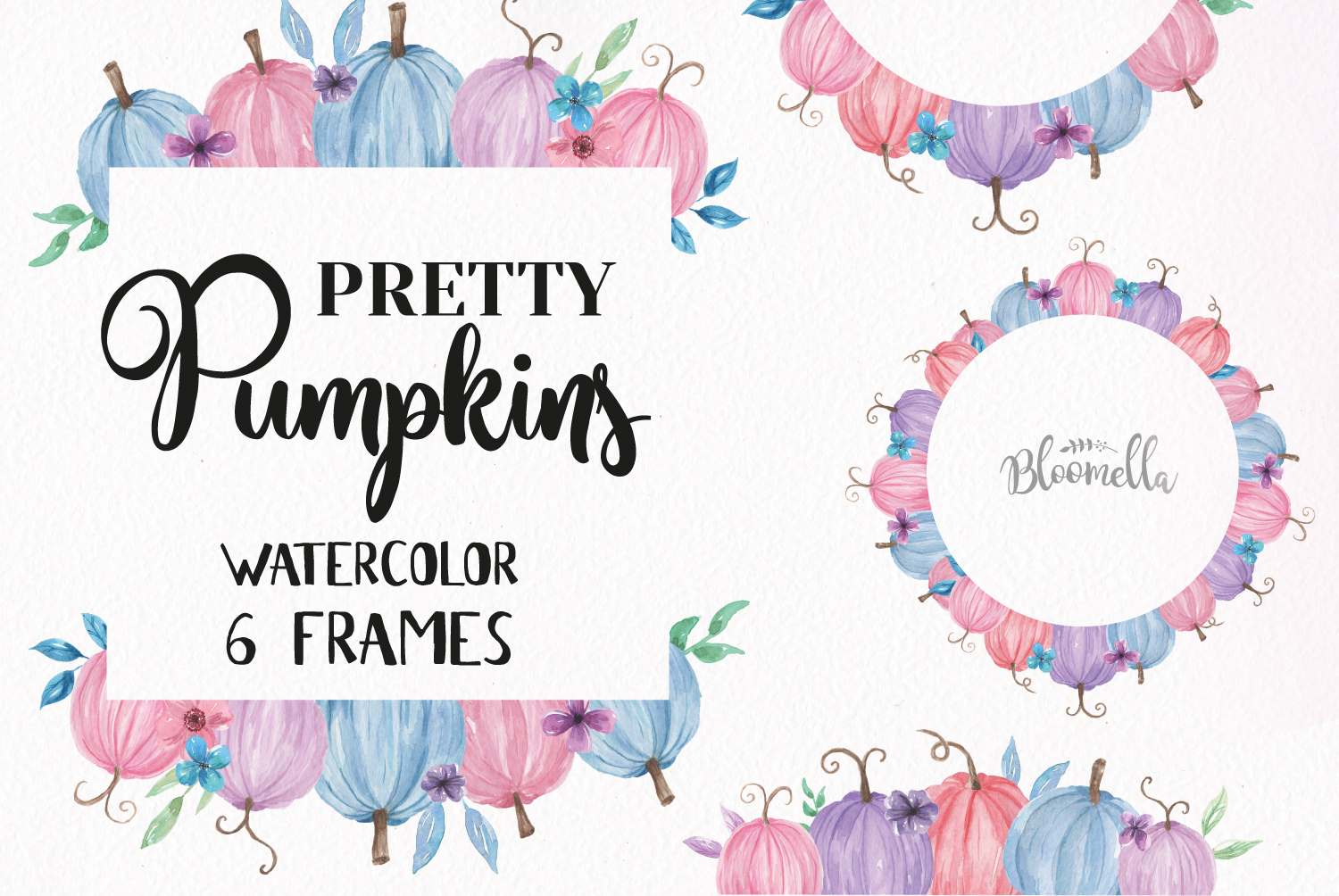 Pumpkin Pastels Festival Frames Watercolor Clipart Border Pink Purple ...
