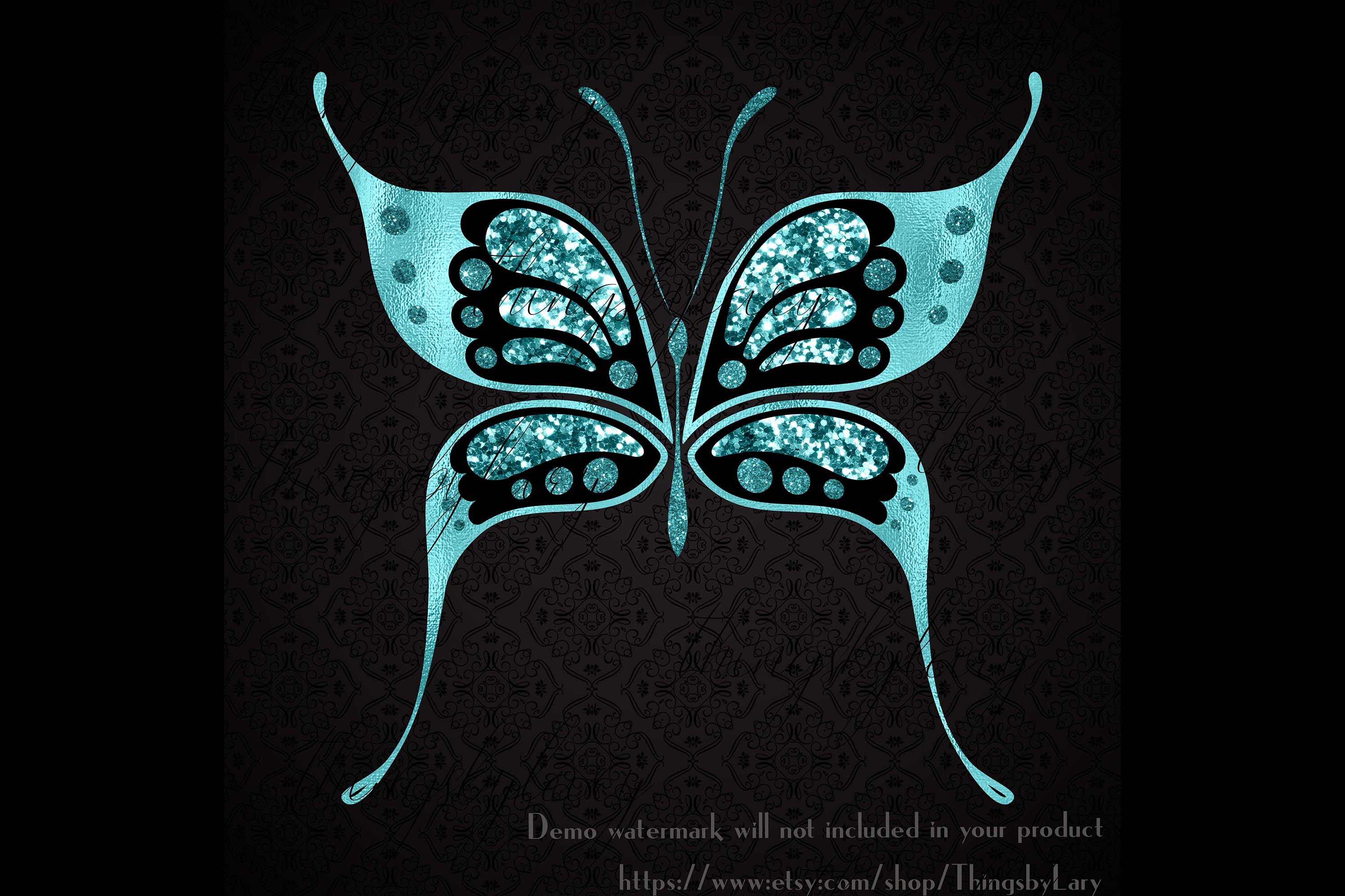30 Teal Glitter Foil Wedding Butterfly Digital Images