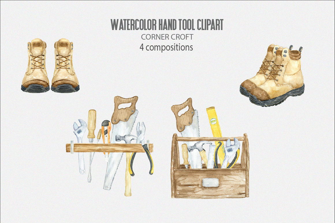 Watercolor Hand Tool Illustration (103952) | Illustrations | Design Bundles