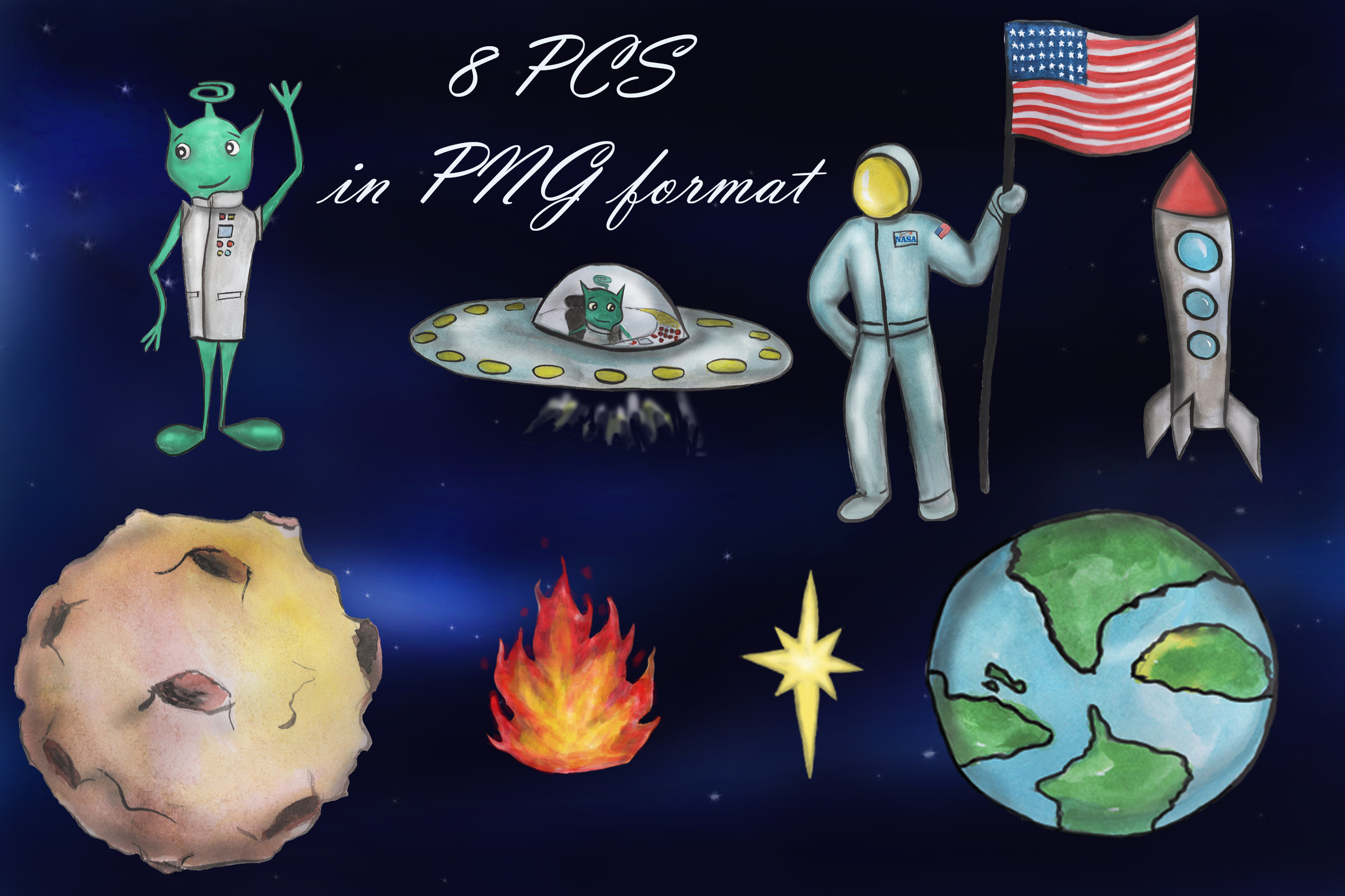 Space clipart, cosmos clipart, UFO clipart, alien clipart