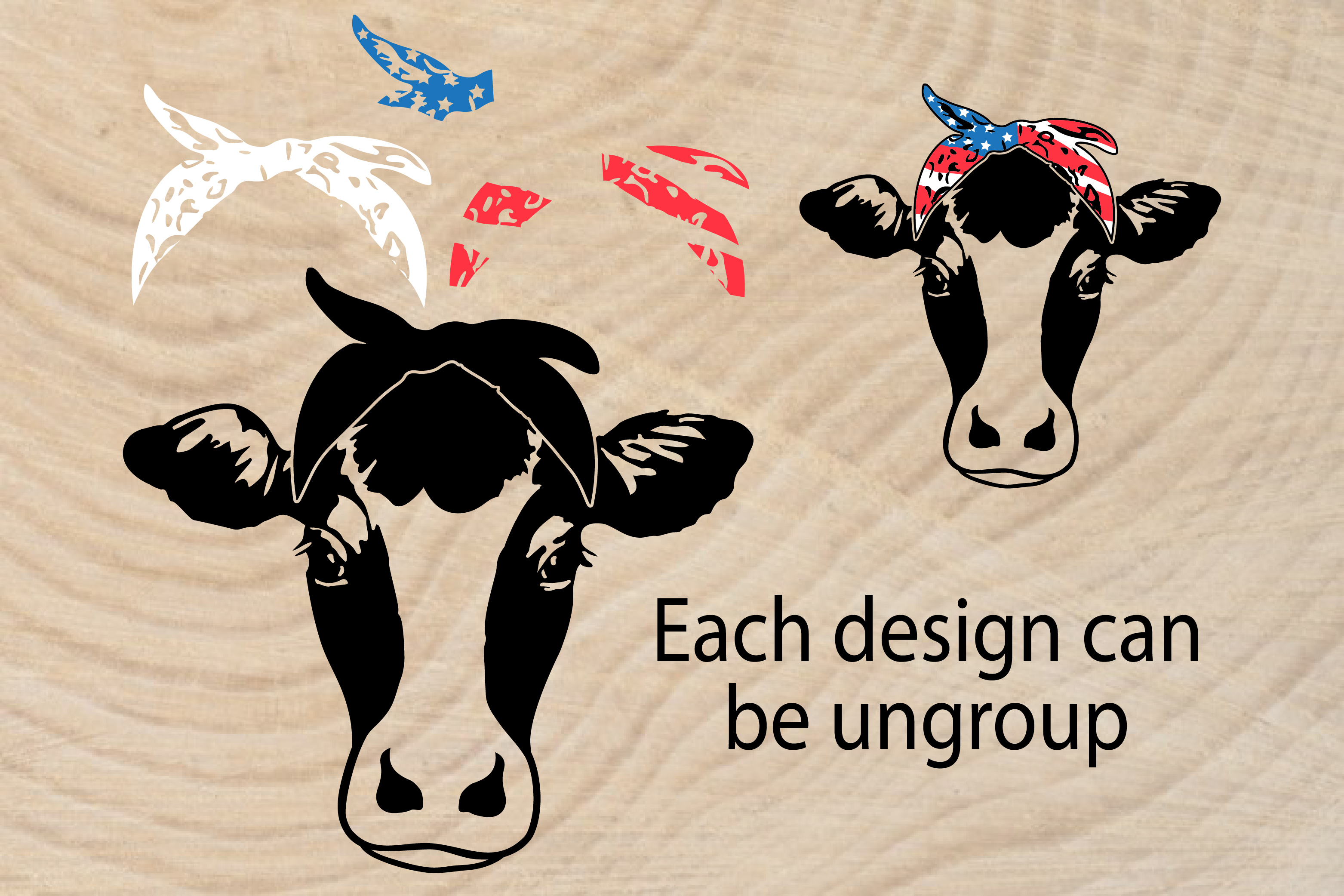 Cow USA Flag Bandana SVG, 4th July Farm Milk 836S