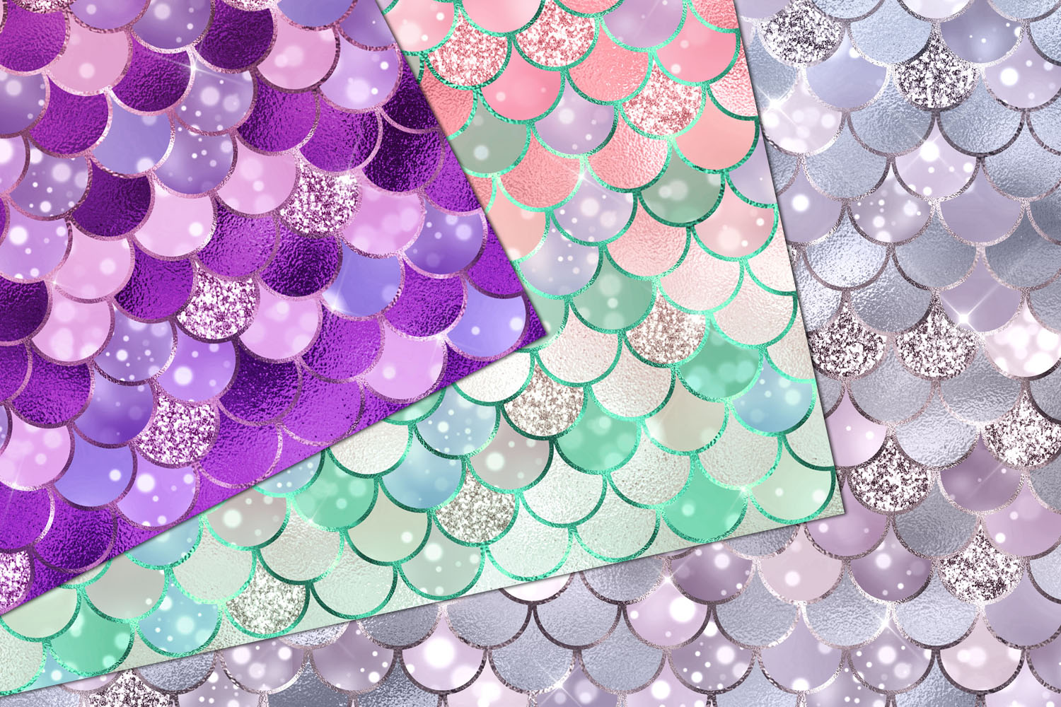 Bokeh Mermaid Scales Digital Paper