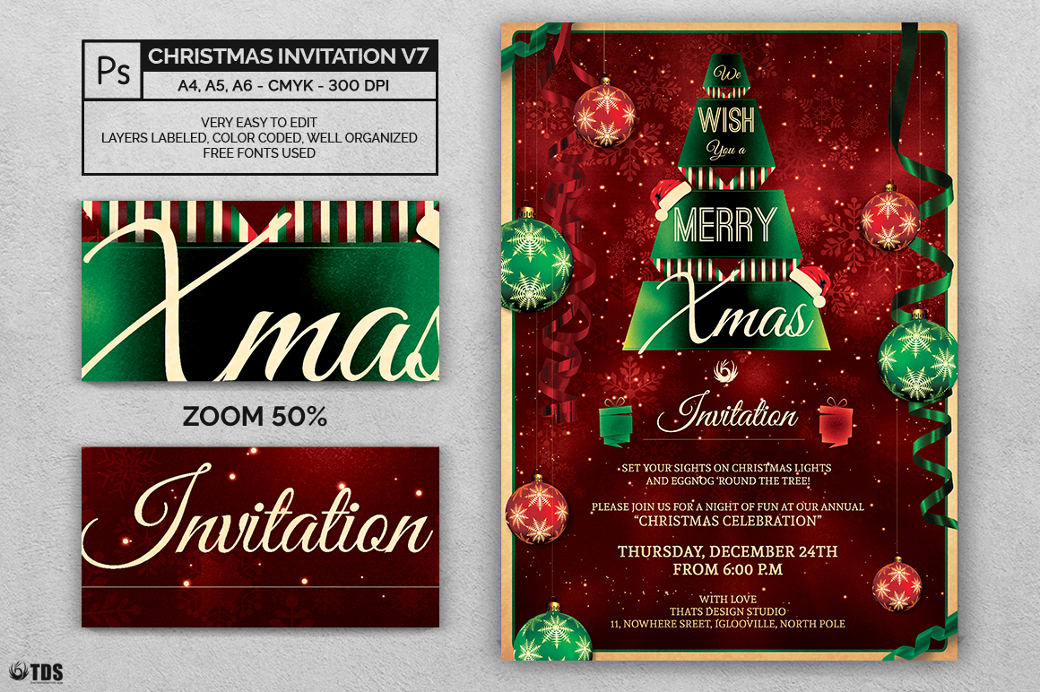 Christmas Invitation Template V7 (33971) | Card Making | Design Bundles