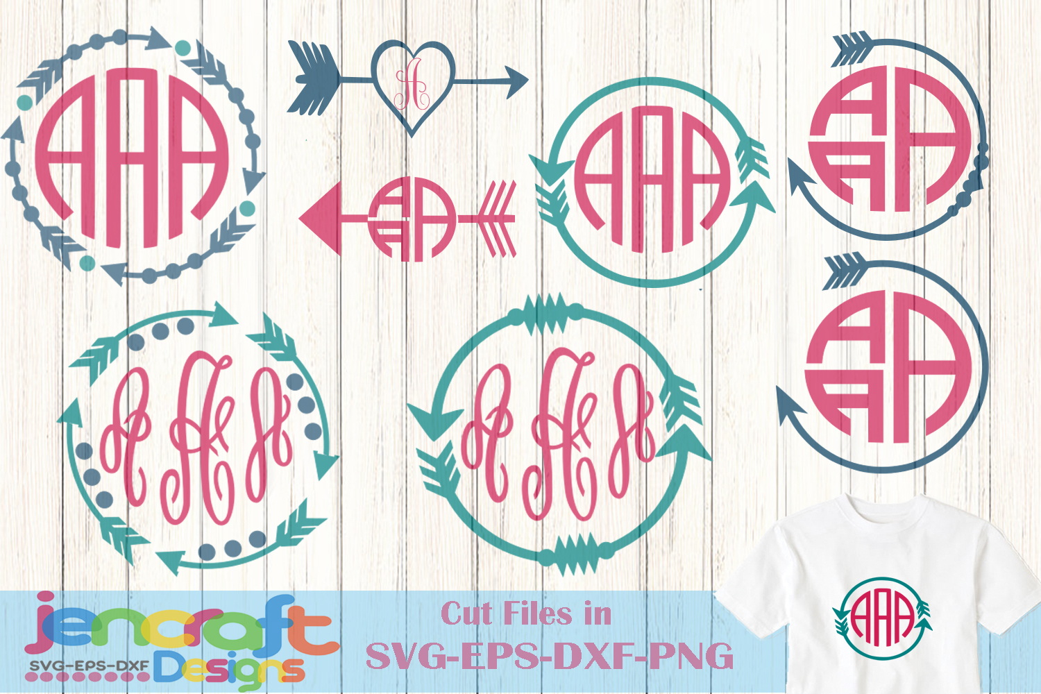 Arrow Monogram Frames Svg, Eps, Dxf, Png