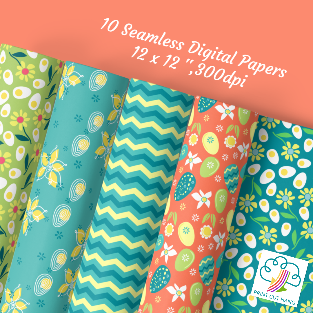 Easter Spring Seamless Scrapbooking Papers Set 10 PNG file