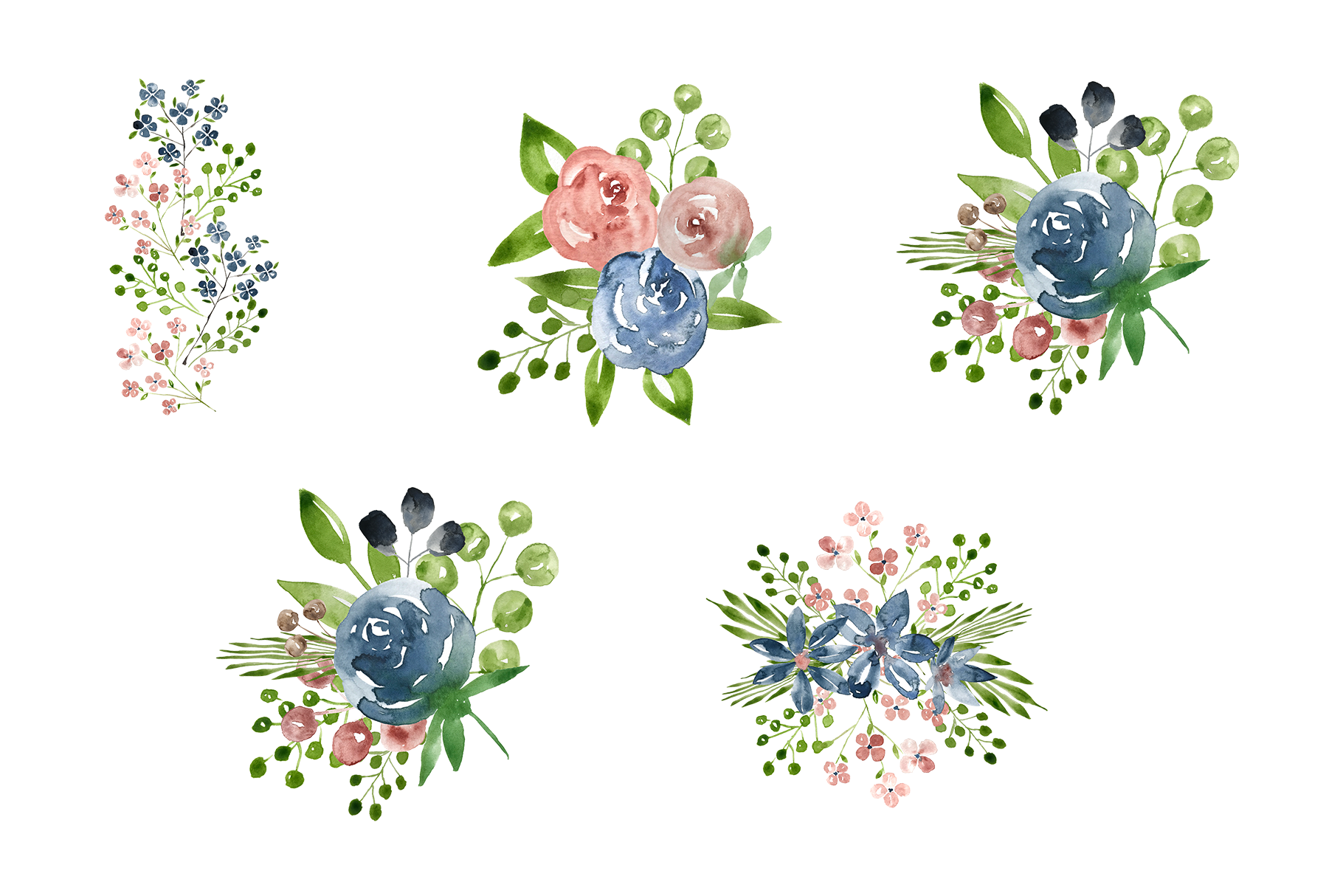 Hand painted blue flowers, blue roses clip art (178048) | Illustrations ...