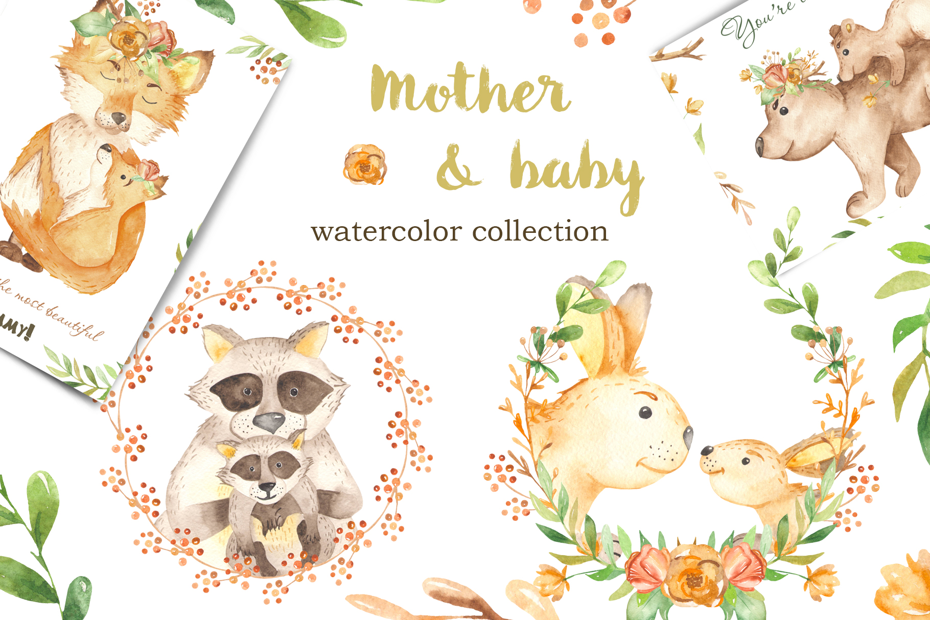 Mother and baby animal. Watercolor clipart for Mother's Day (301509 ...