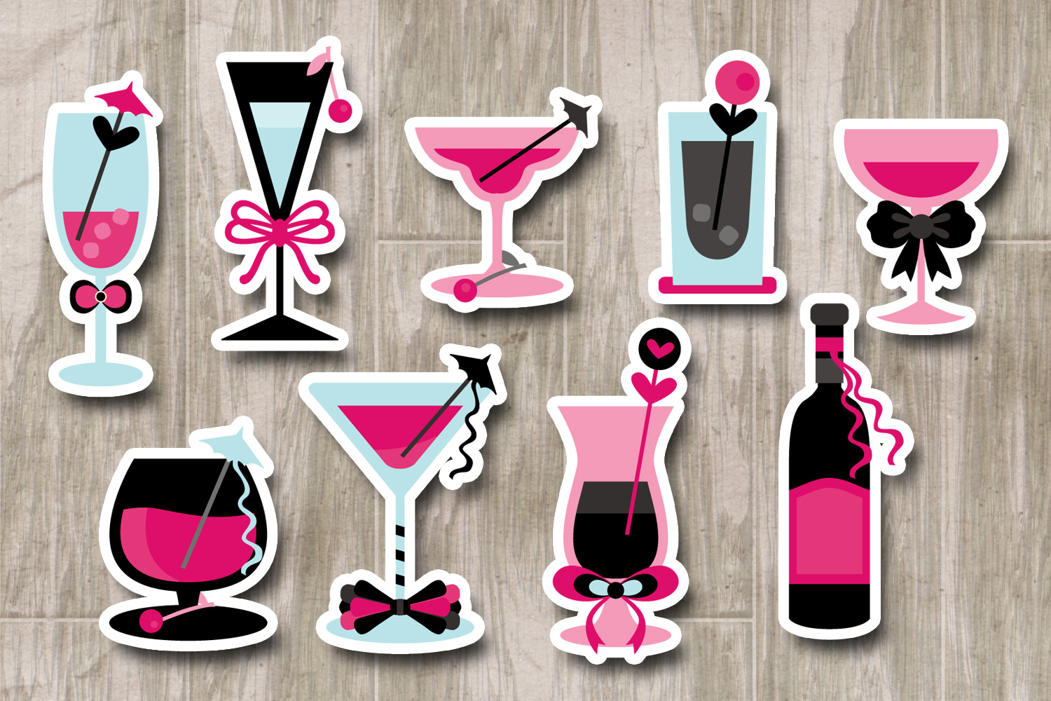 Cocktails drinks Bachelorette Party graphics illustration (74059 ...