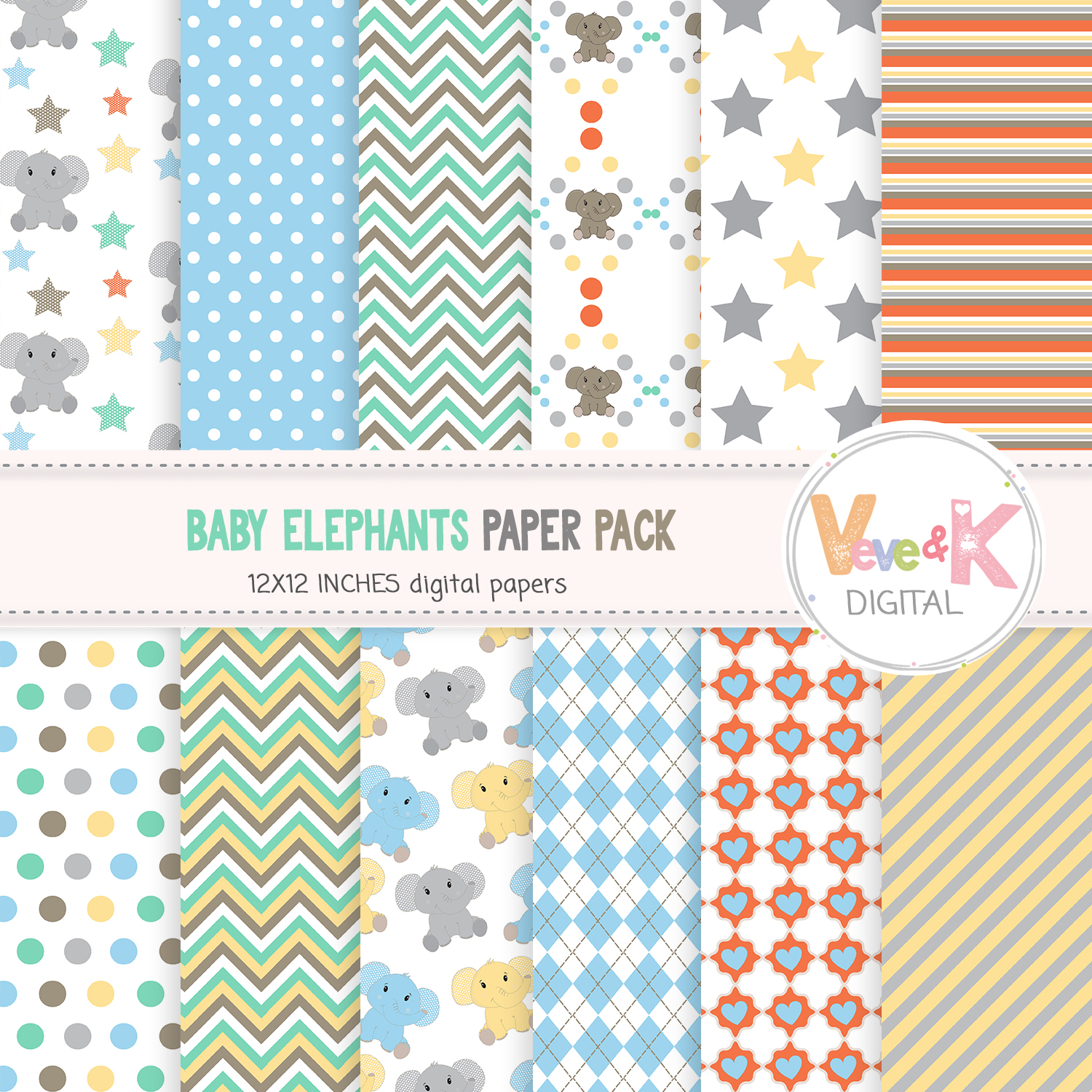 Baby Elephants Digital Paper, Elephant Digital Paper, Elephant Baby ...