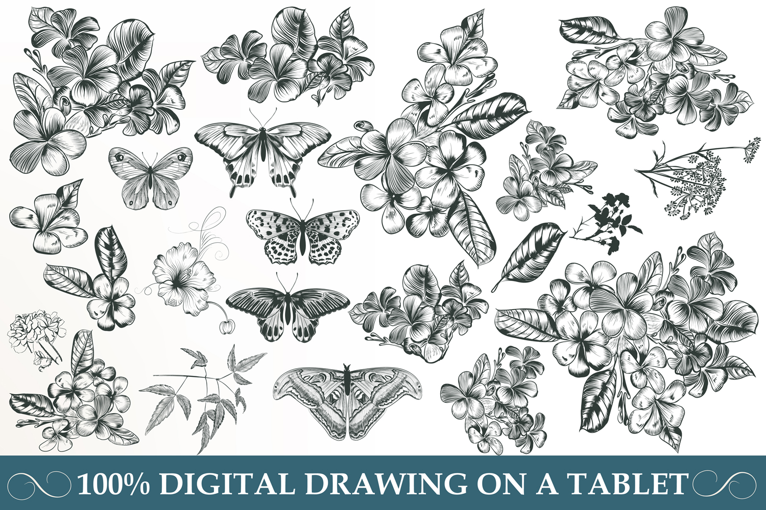 Bundle of engraved flowers