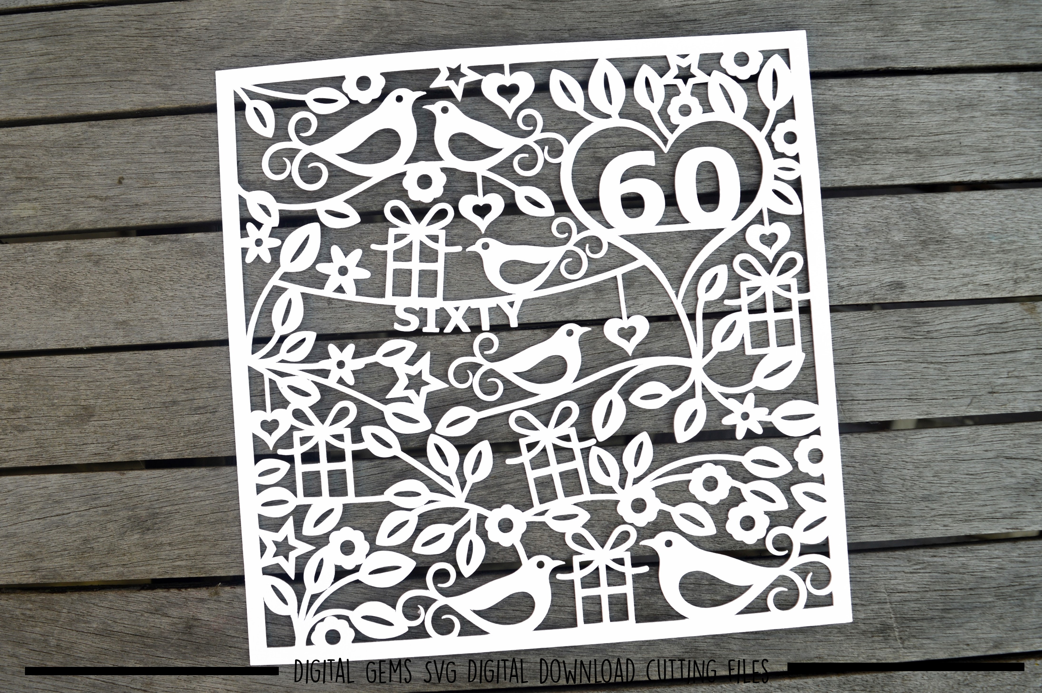 Number 60 paper cut SVG / DXF / EPS files