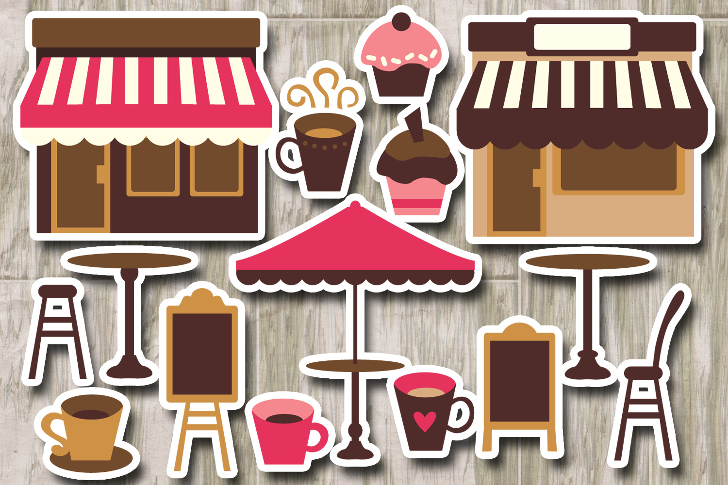 Pink brown cafe coffee shop design graphic illustration
