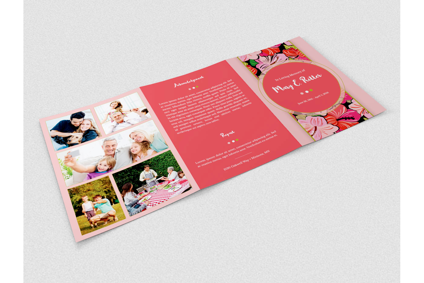 Hibiscus A5 Tri Fold Funeral Program Template