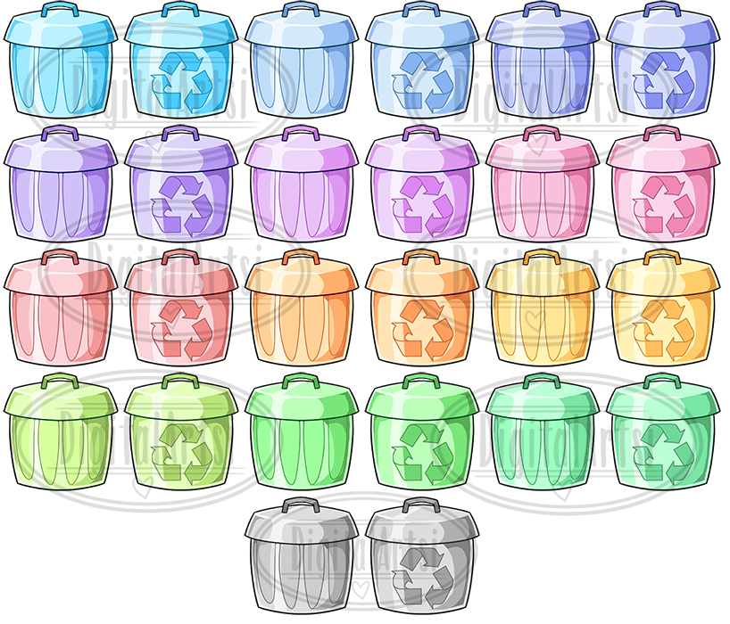 Kawaii Trash and Recycling Clipart (129654) | Illustrations | Design ...