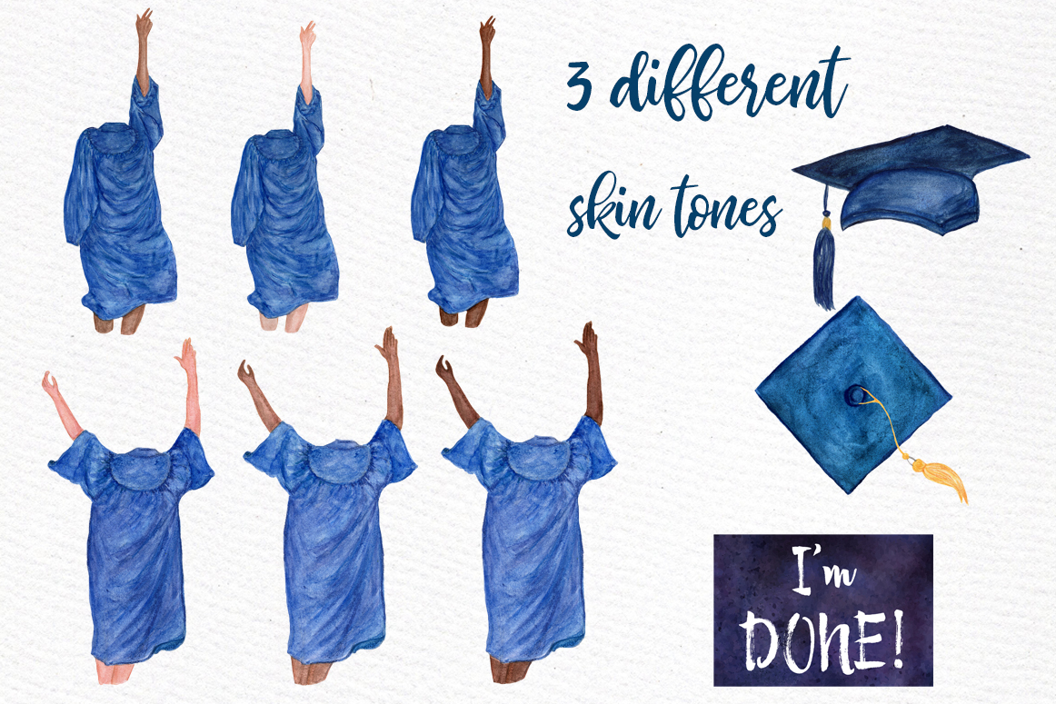 Graduation Clipart Watercolor Girls Graduating clipart