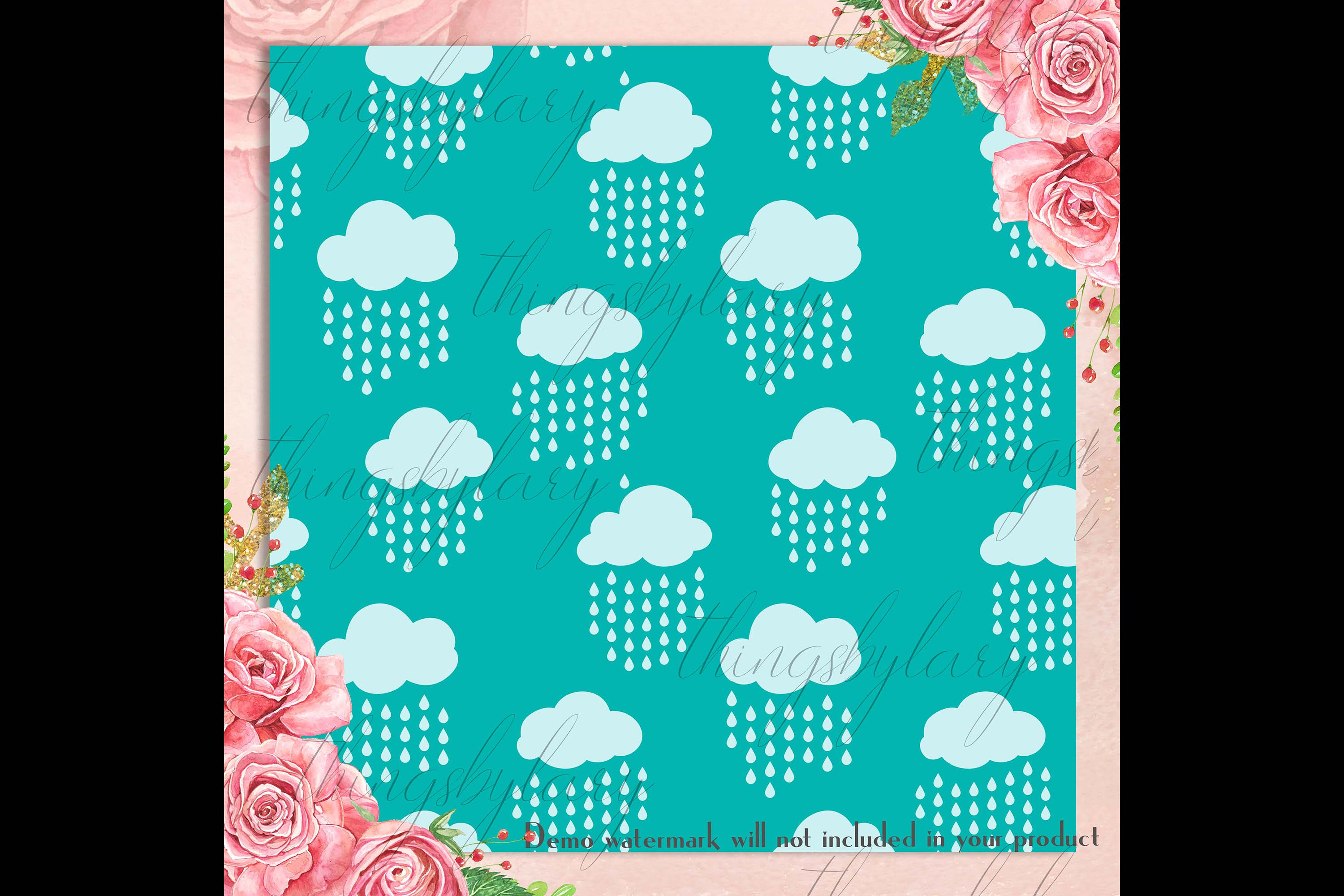 100 Seamless Tinted Cute Raining Cloud Baby Digital Papers