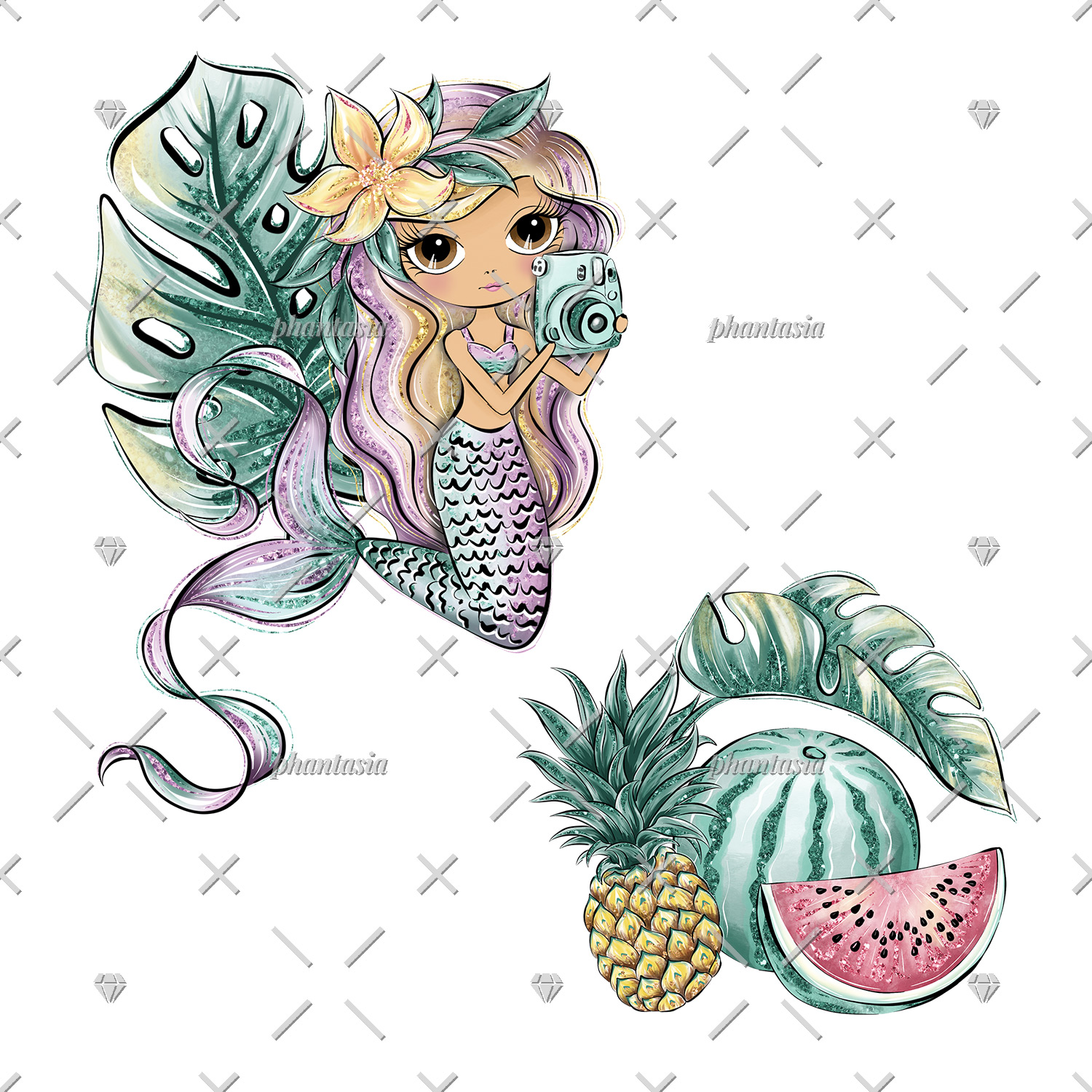 Summer Mermaids Watercolor Clipart (272694) | Illustrations | Design ...