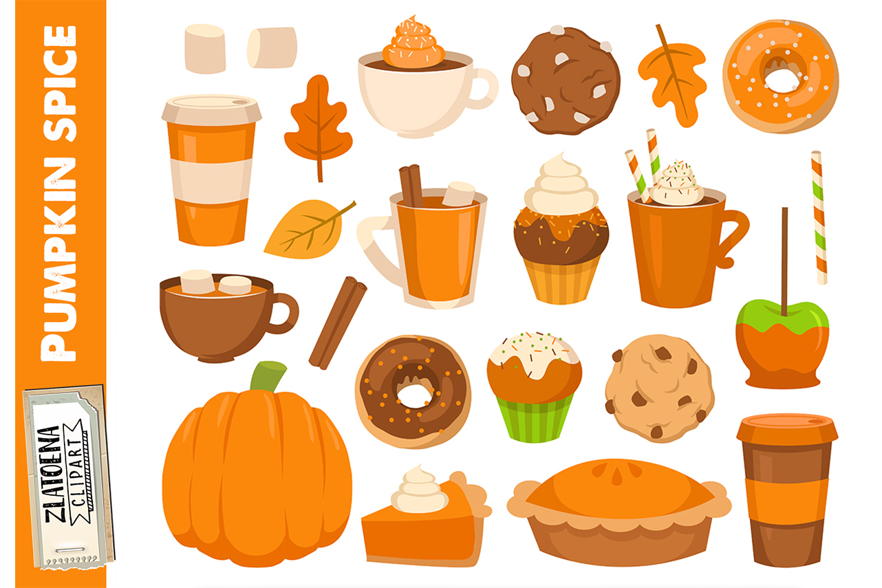 Pumpkin Treats Clip art Set Fall treats clipart Spice latte